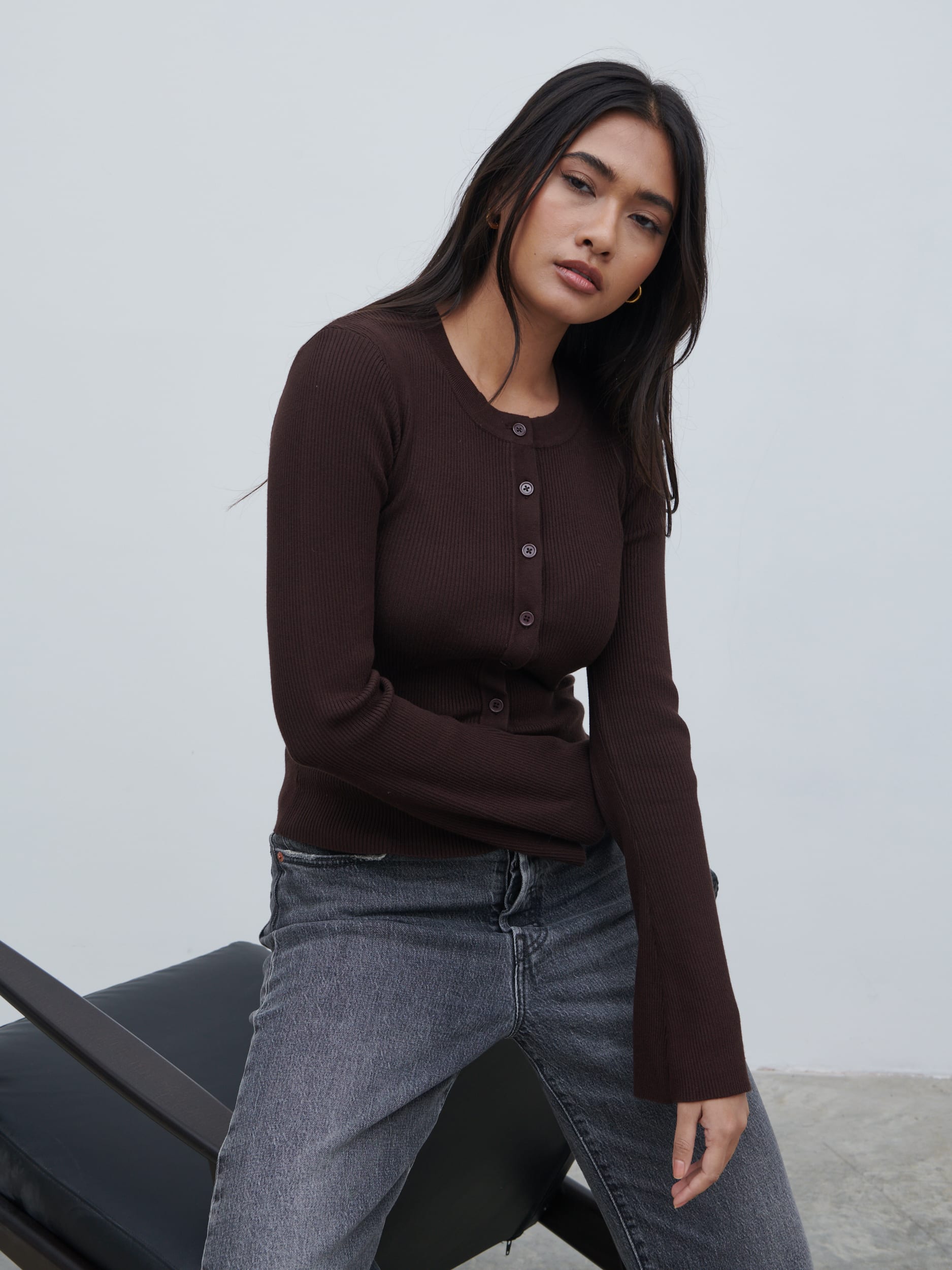 Lacey Button Down Top - Brown – Pretty Lavish