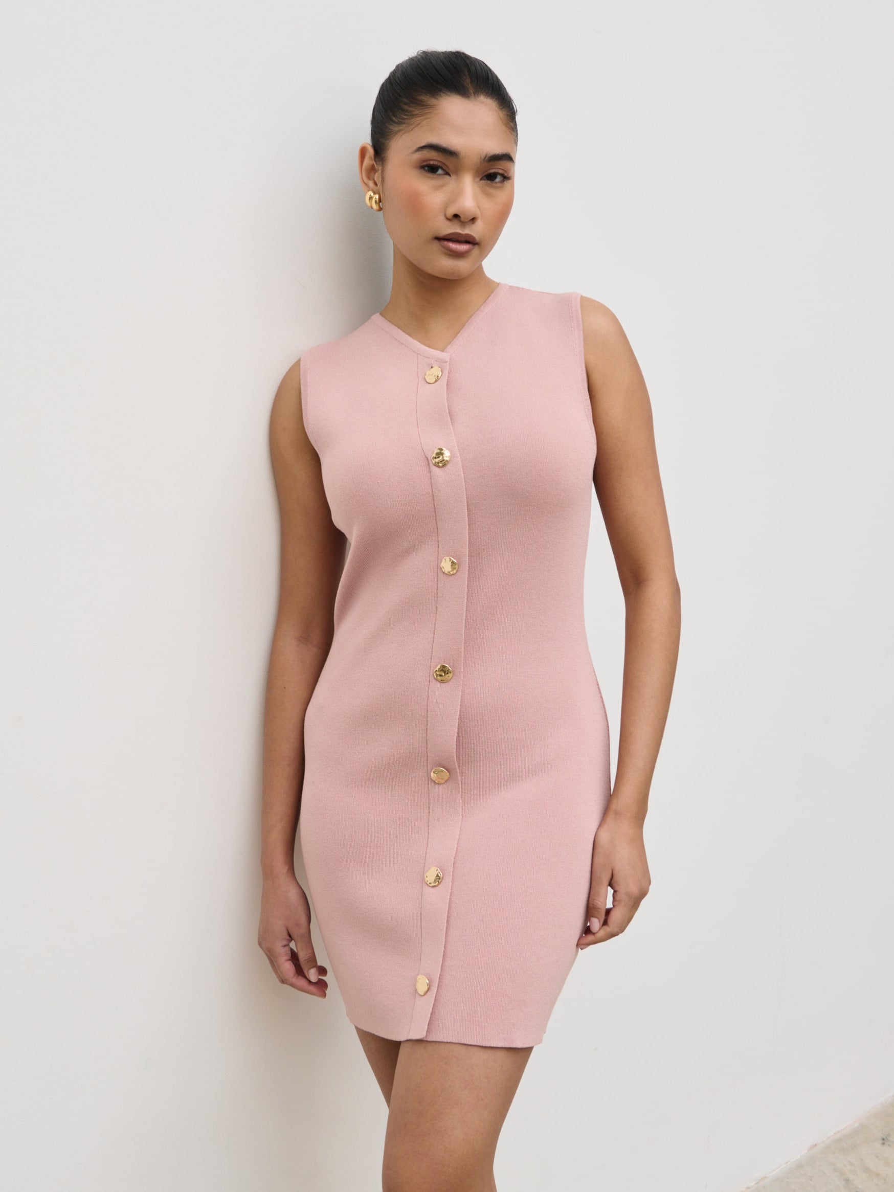 Taylor Button Knit Mini Dress - Pastel Pink – Pretty Lavish