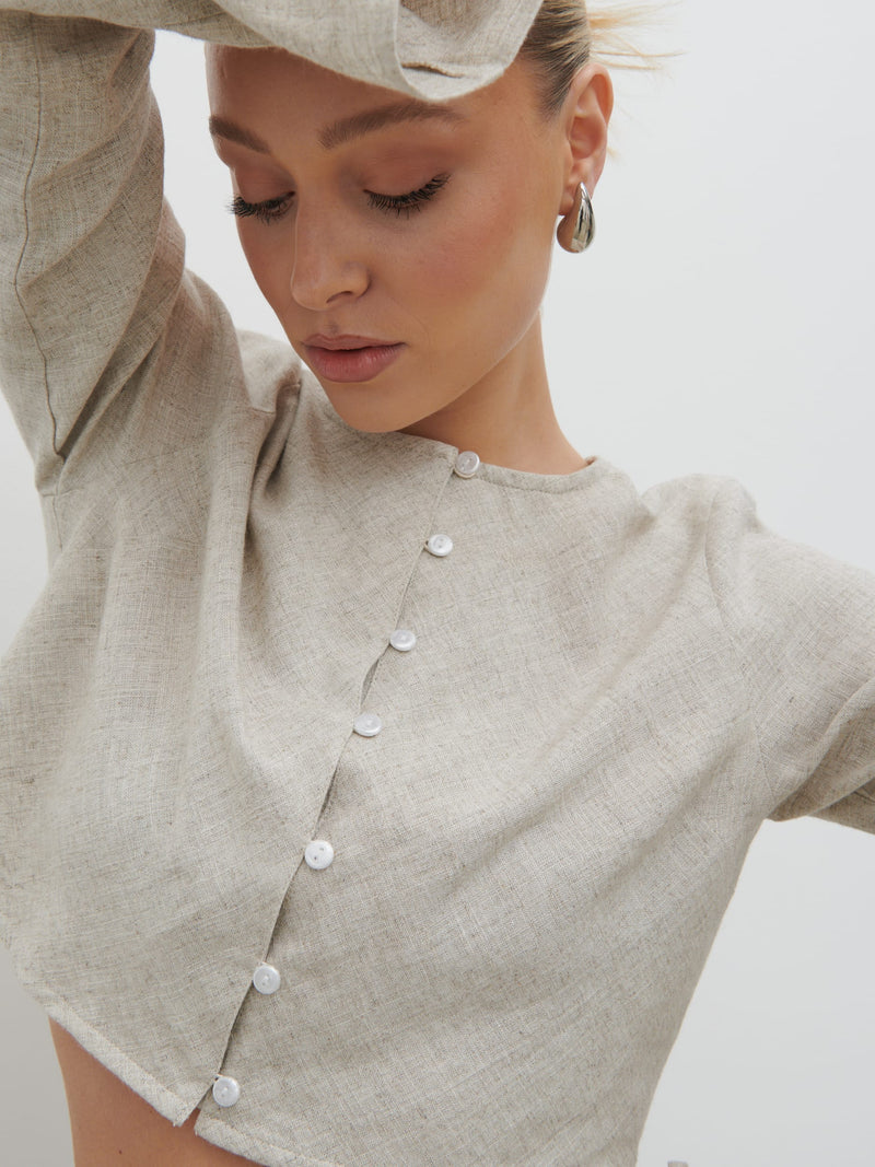 Abigail Button Front Linen Blouse - Natural – Pretty Lavish