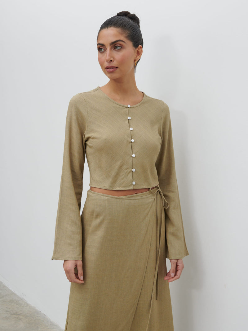 Abigail Button Front Linen Blouse - Olive – Pretty Lavish