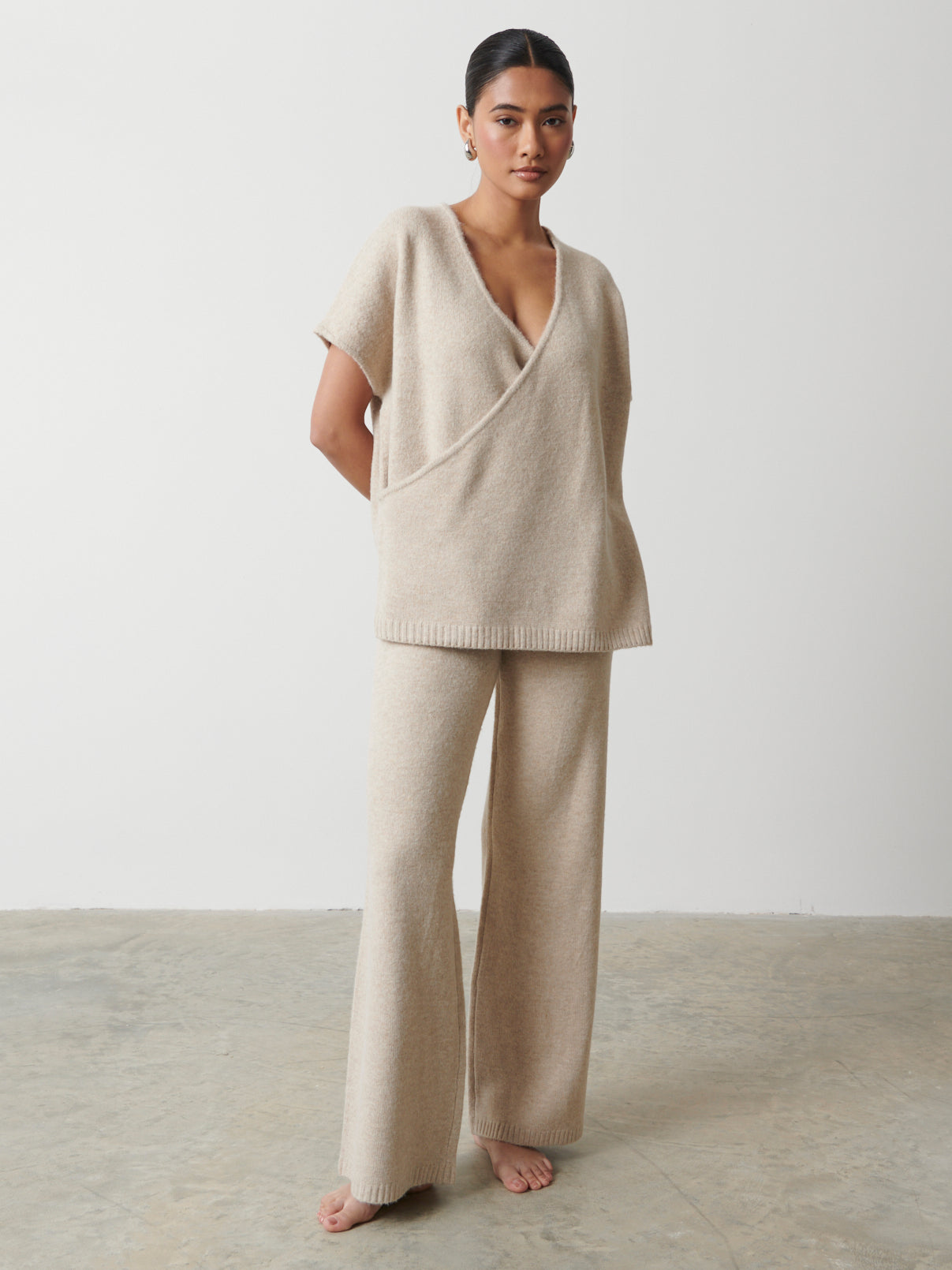 Alexia Cross Over Knitted Vest - Oatmeal – Pretty Lavish