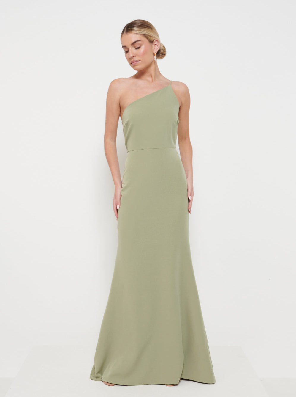 Amelia Crepe Maxi Bridesmaid Dress - Olive – Pretty Lavish