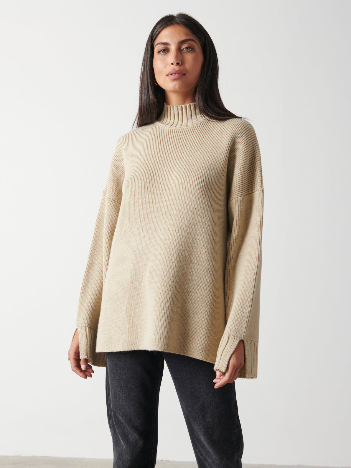 Amory Grown Neck Knit Jumper - Beige – Pretty Lavish