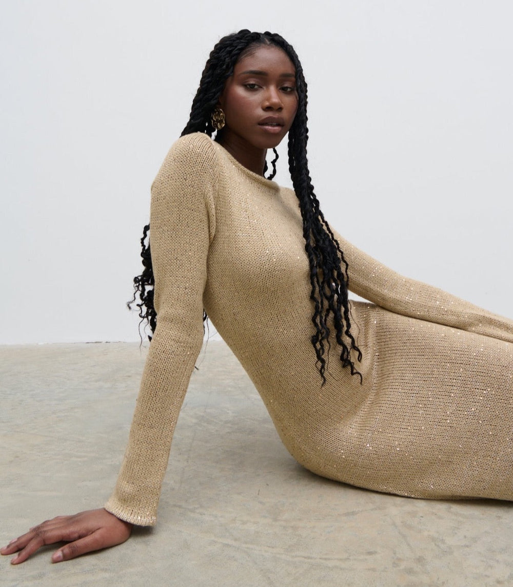 Anastasia Sequin Maxi Knit Dress - Gold – Pretty Lavish