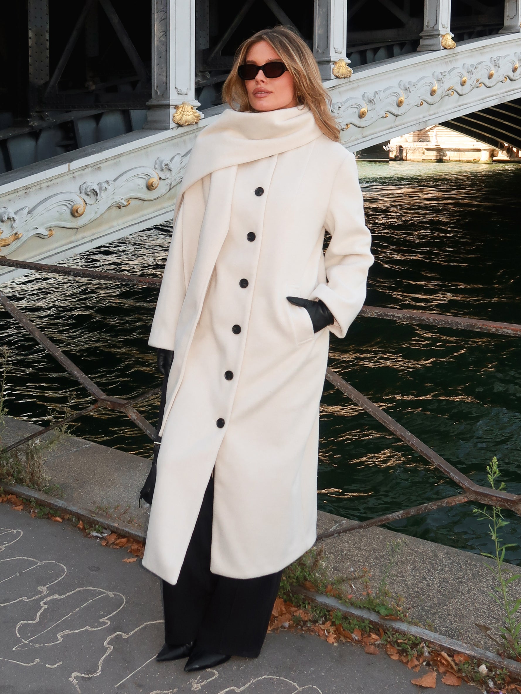 Ari Collarless Coat with Scarf - Cream – Pretty Lavish