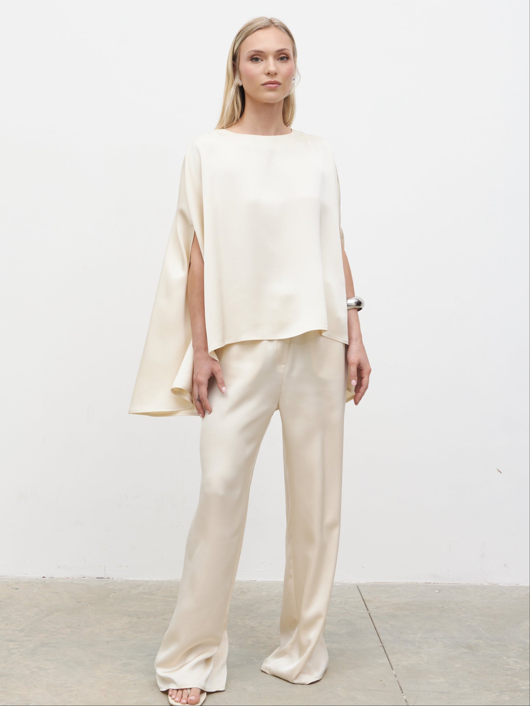 Breya Cape Floaty Satin Top - Oyster – Pretty Lavish