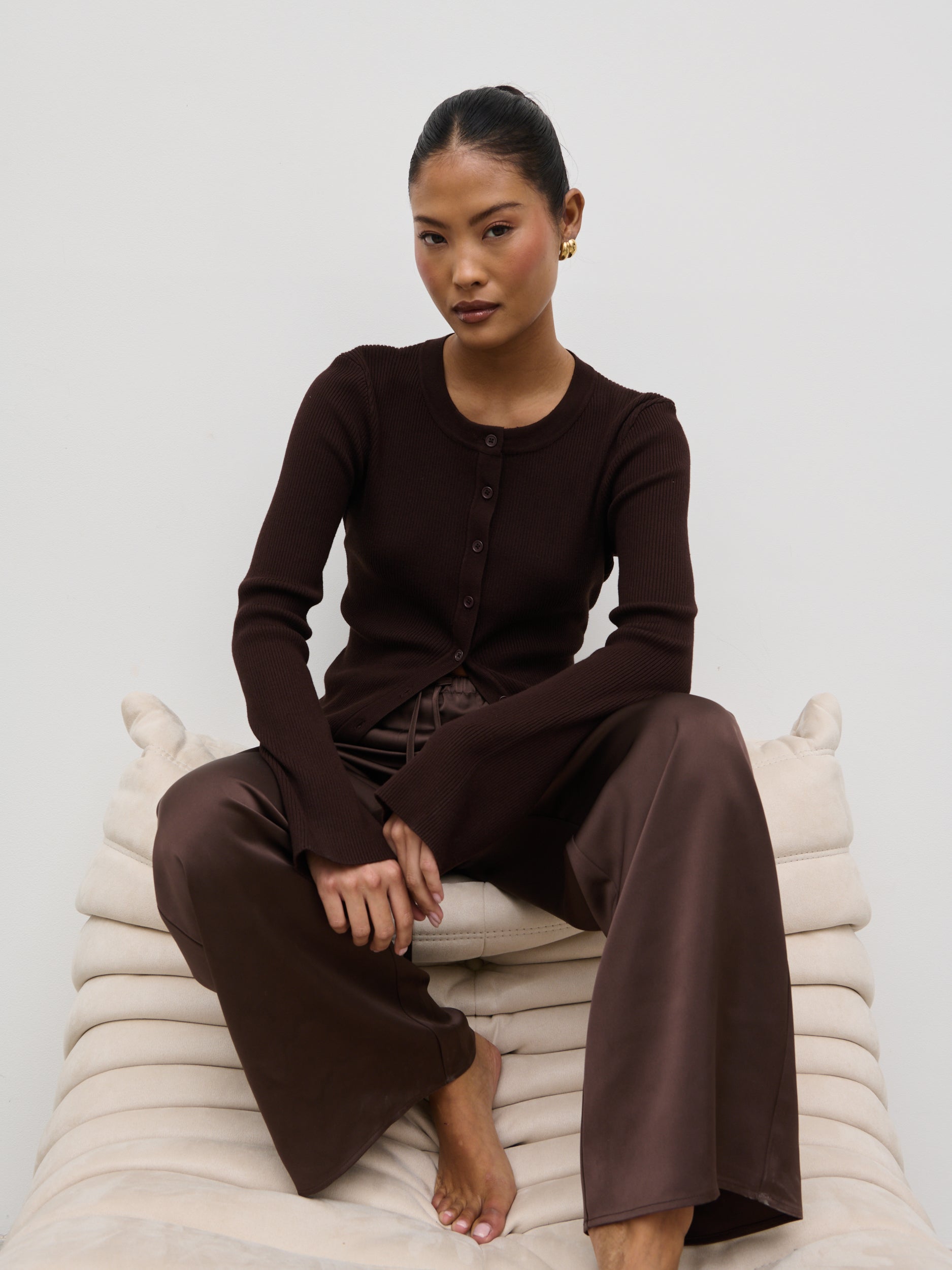 Breya Satin Drawstring Trousers - Chocolate Brown – Pretty Lavish