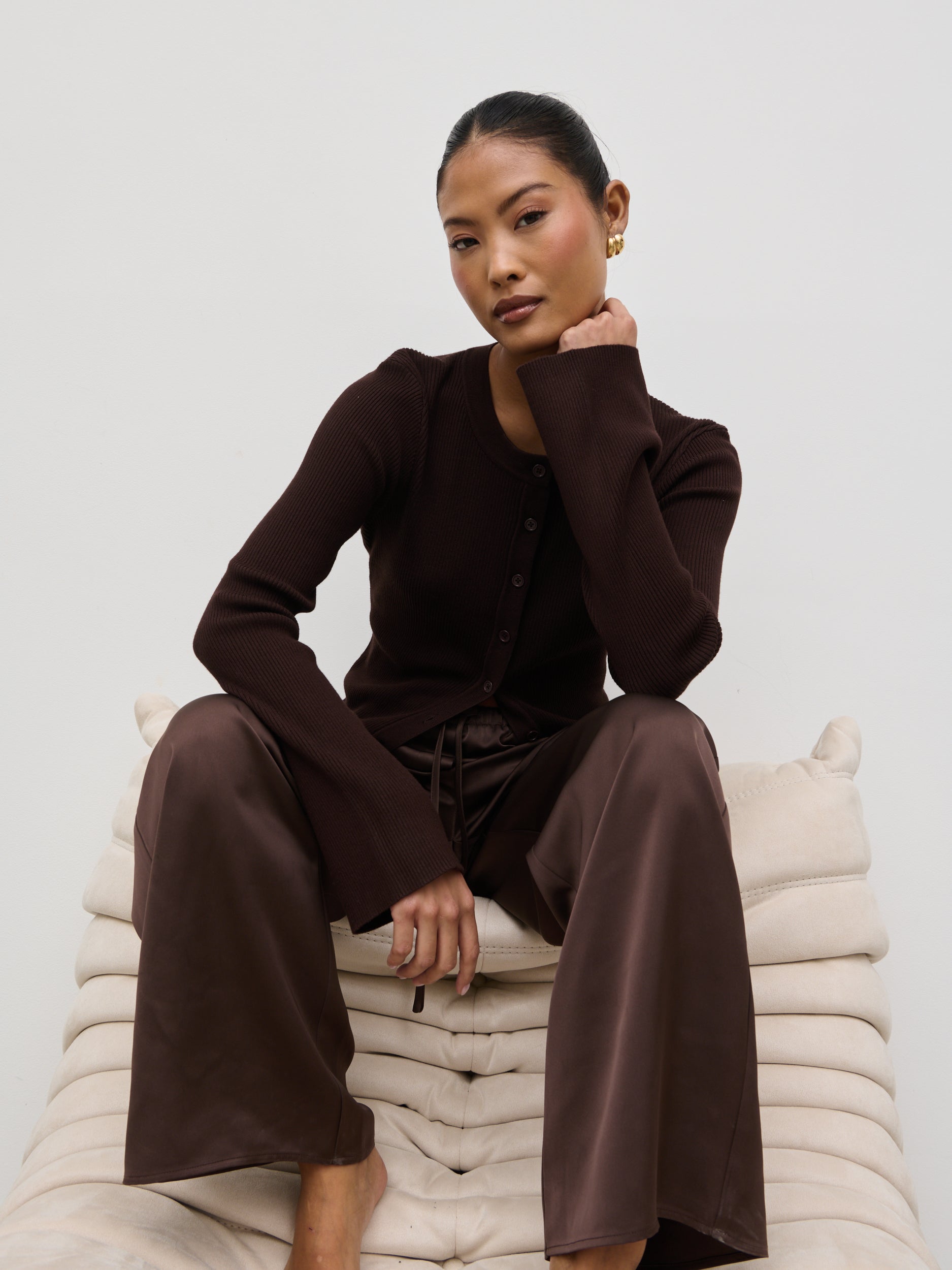 Lacey Button Down Top - Brown – Pretty Lavish