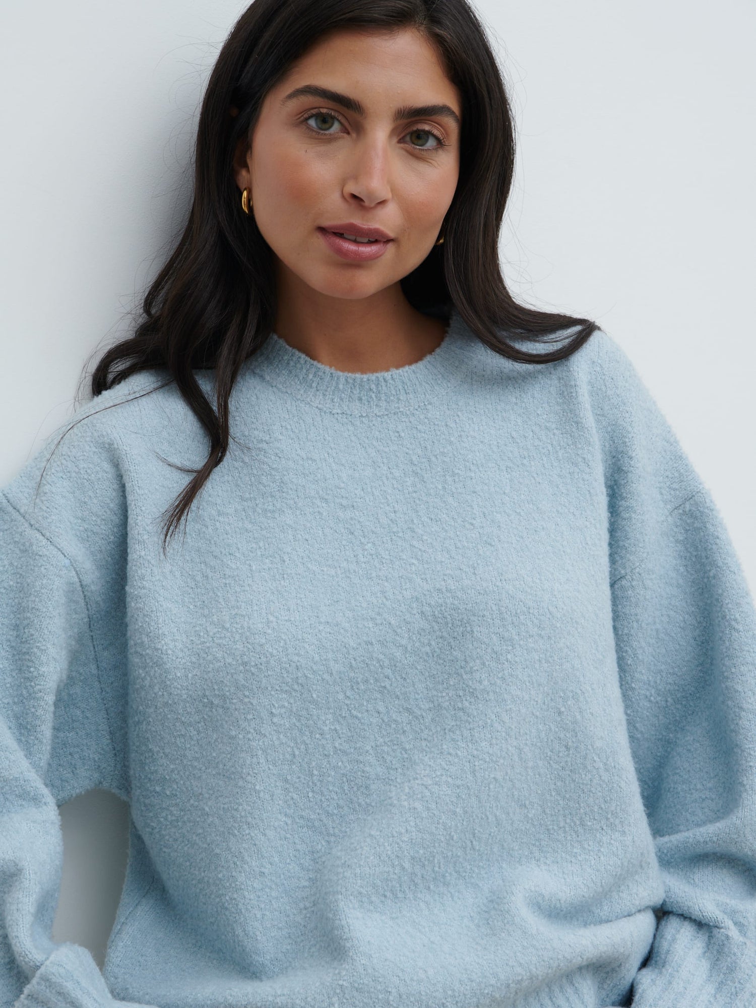 Camille Oversized Borg Knit Jumper - Pale Blue – Pretty Lavish