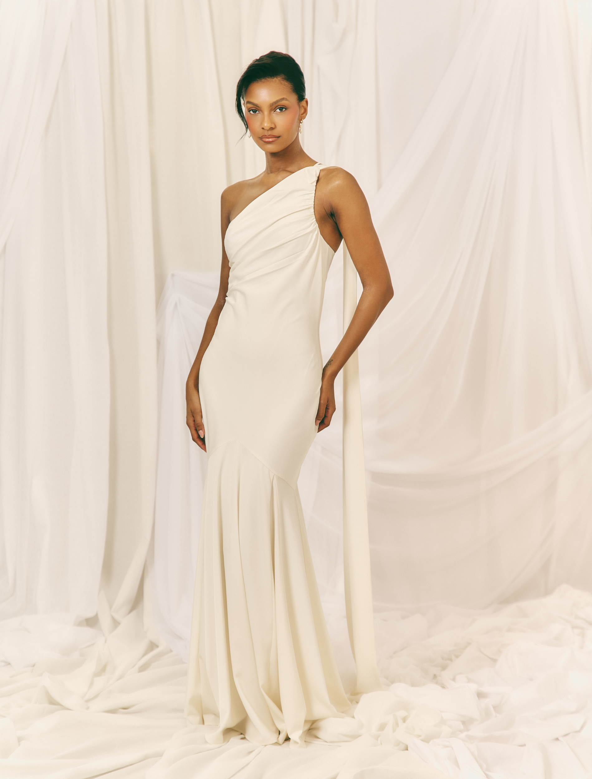 Porto One Shoulder Godet Maxi Dress - Ivory – Pretty Lavish
