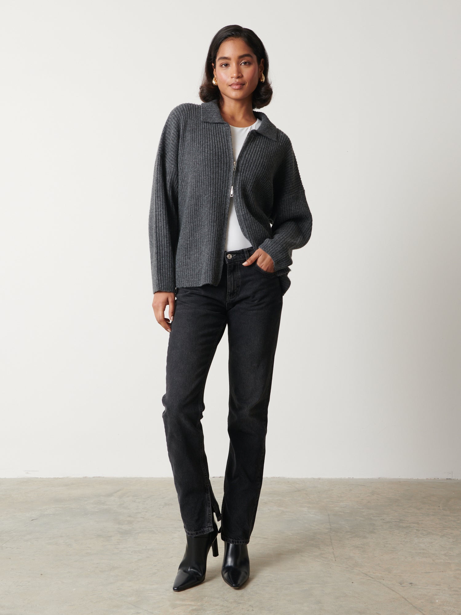 Carla Zipped Knit Jumper - Charcoal – Pretty Lavish
