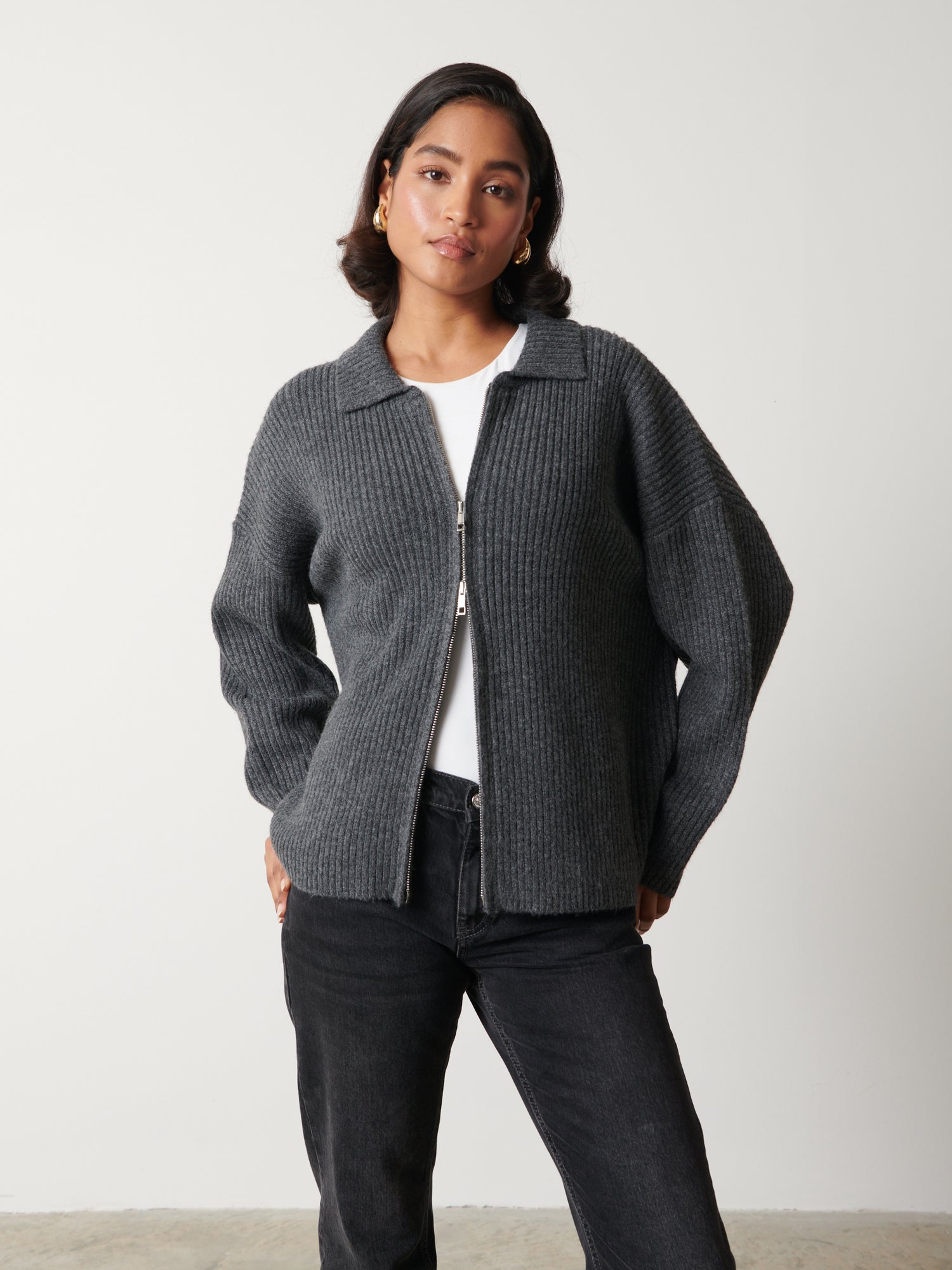 Carla Zipped Knit Jumper - Charcoal – Pretty Lavish