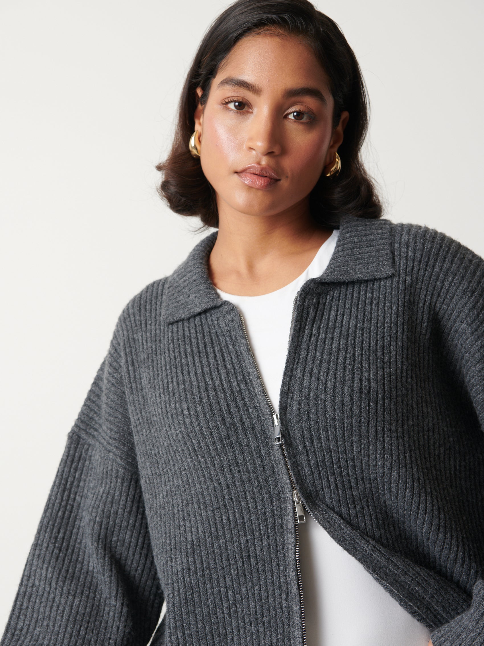 Carla Zipped Knit Jumper - Charcoal – Pretty Lavish