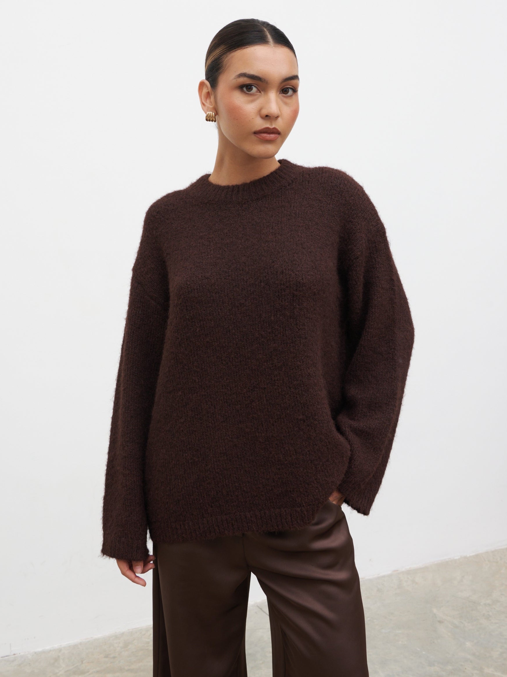 Cece Fluffy Jumper - Chocolate – Pretty Lavish