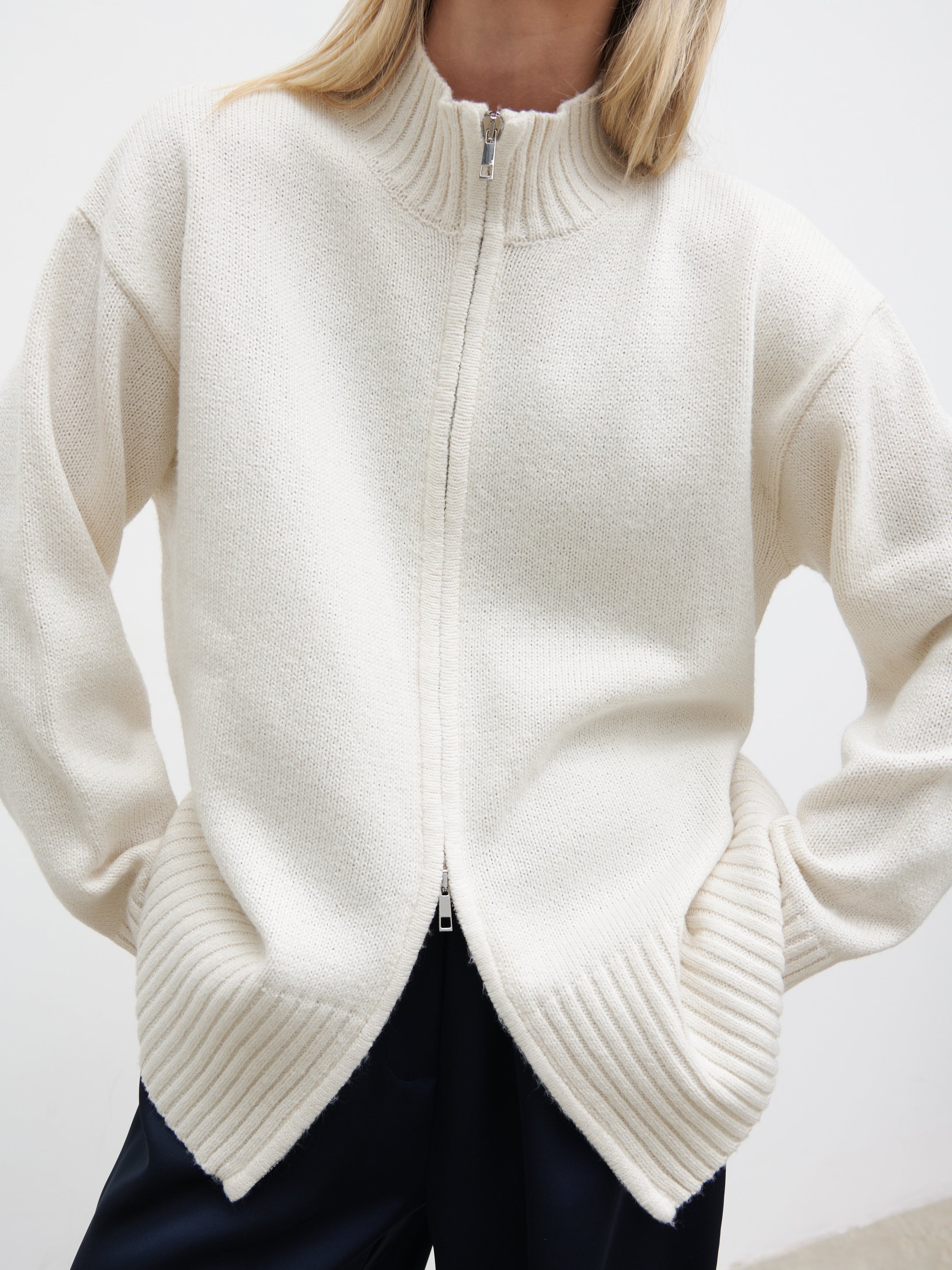 Claudia Double Ended Zip Knit Cardigan - Cream – Pretty Lavish