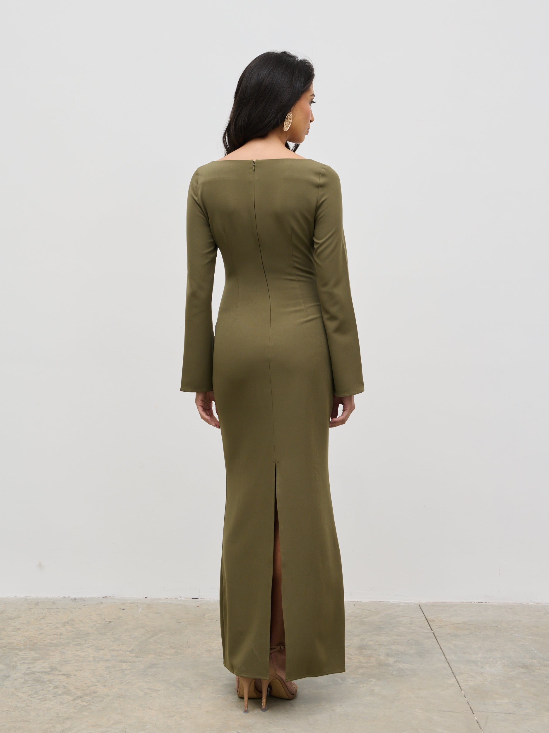 Corrine Gold Trim Cut Out Maxi Dress - Olive – Pretty Lavish