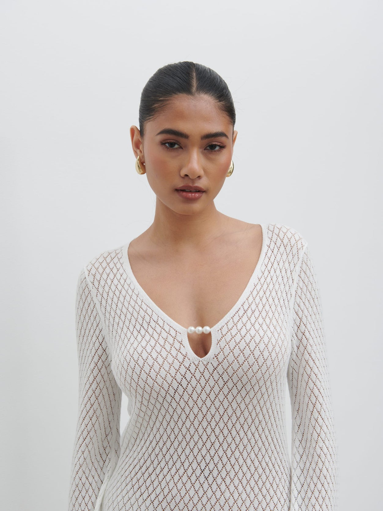 Croisette Knit Beaded Midaxi Dress Ivory Pretty Lavish croisette-knit-beaded-midaxi-dress-ivory-pretty-lavish