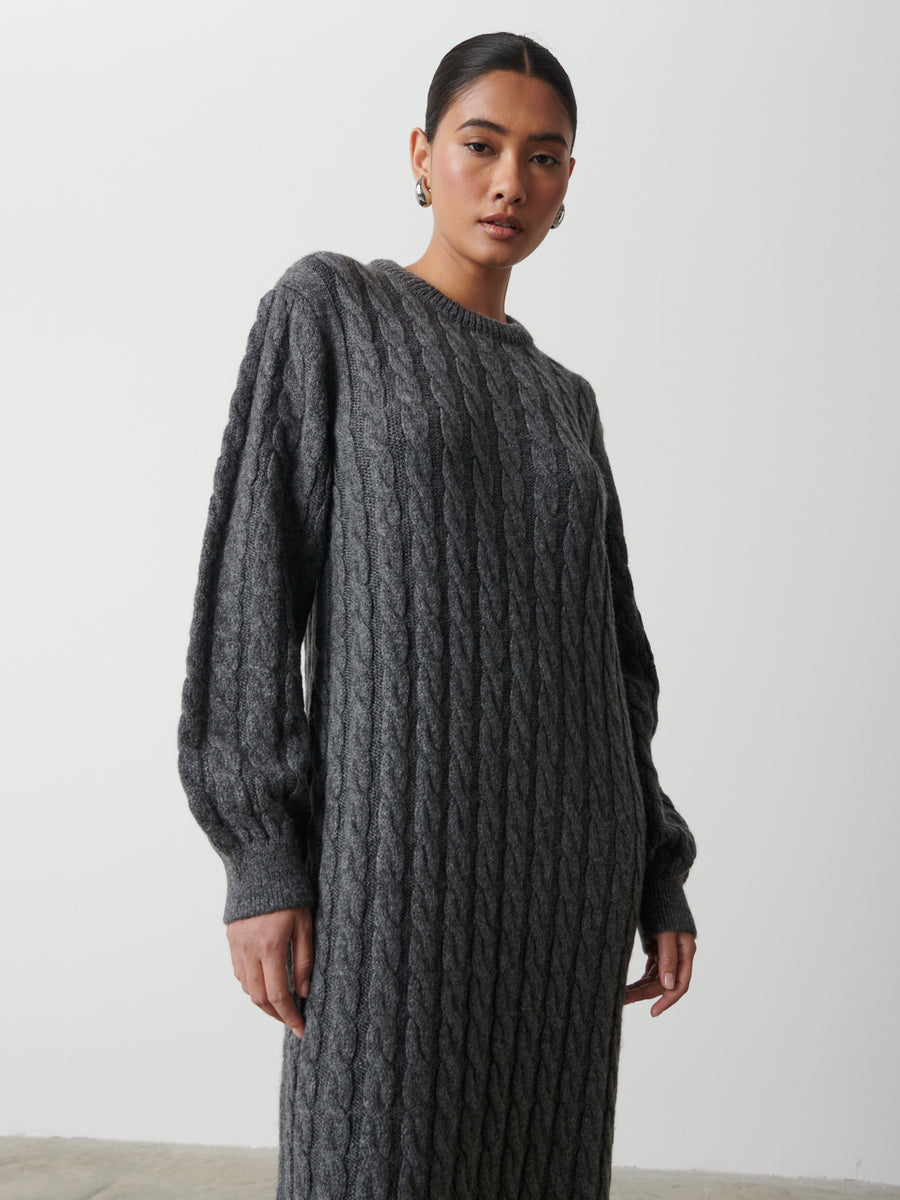 Elisha Cable Knit Midaxi Dress - Charcoal Grey – Pretty Lavish