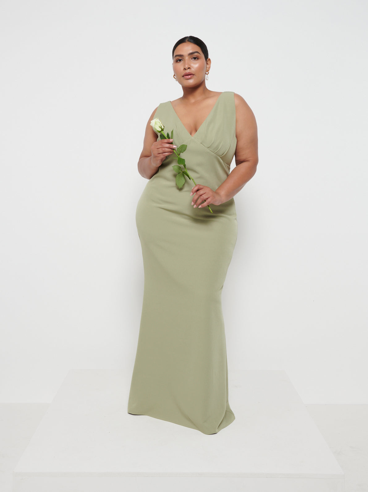 Esmee Crepe Maxi Bridesmaid Dress Curve - Olive – Pretty Lavish