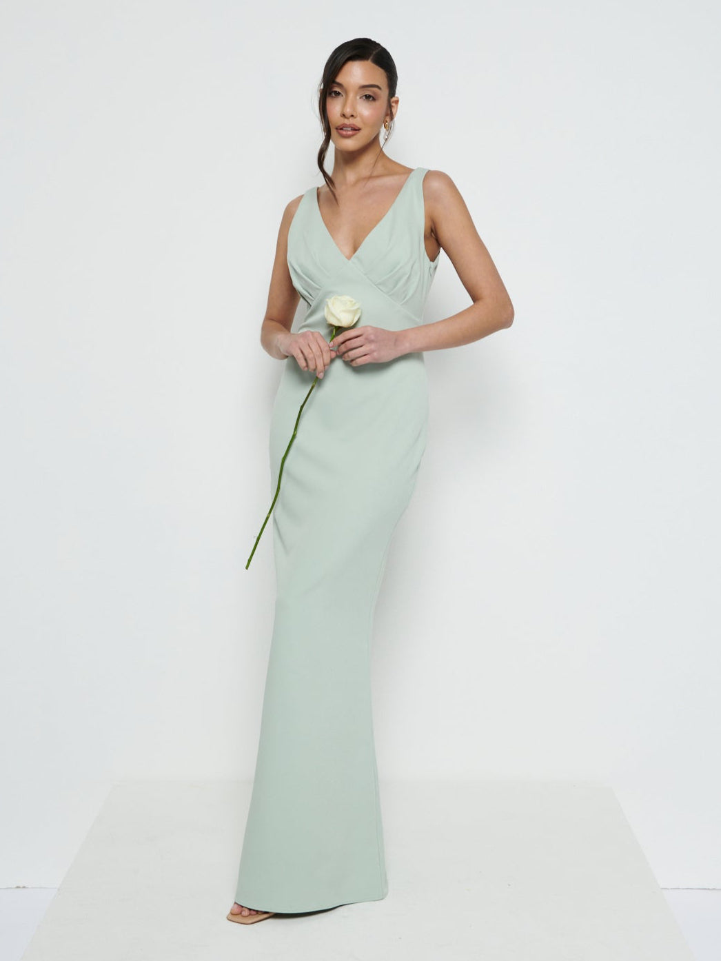 Esmee V-Neck Crepe Maxi Bridesmaid Dress - Sage – Pretty Lavish