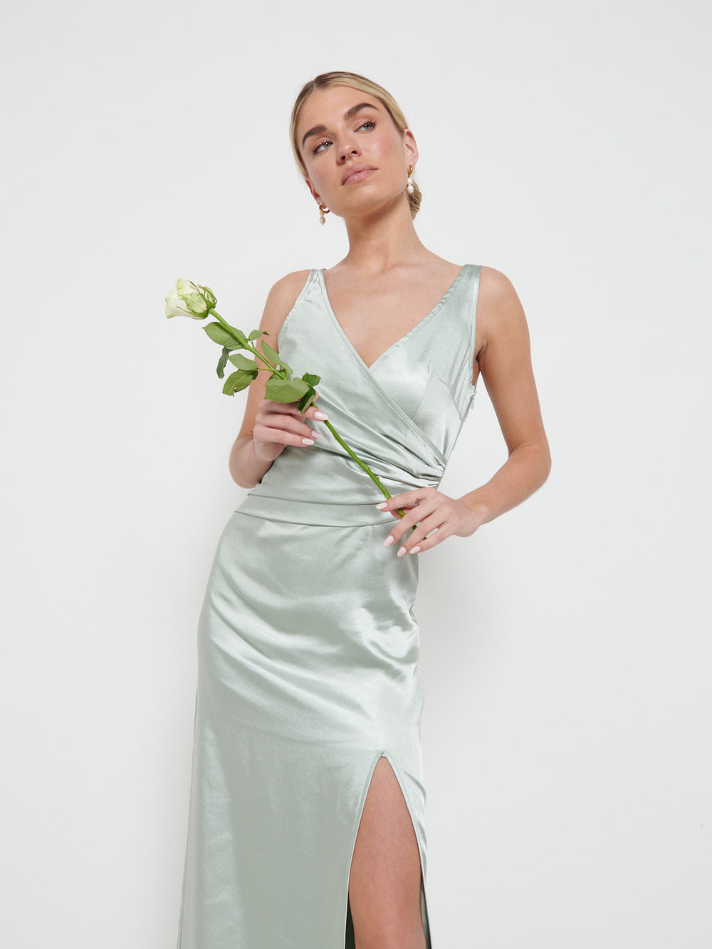 Esmee Wrap Maxi Bridesmaid Dress Curve - Sage – Pretty Lavish