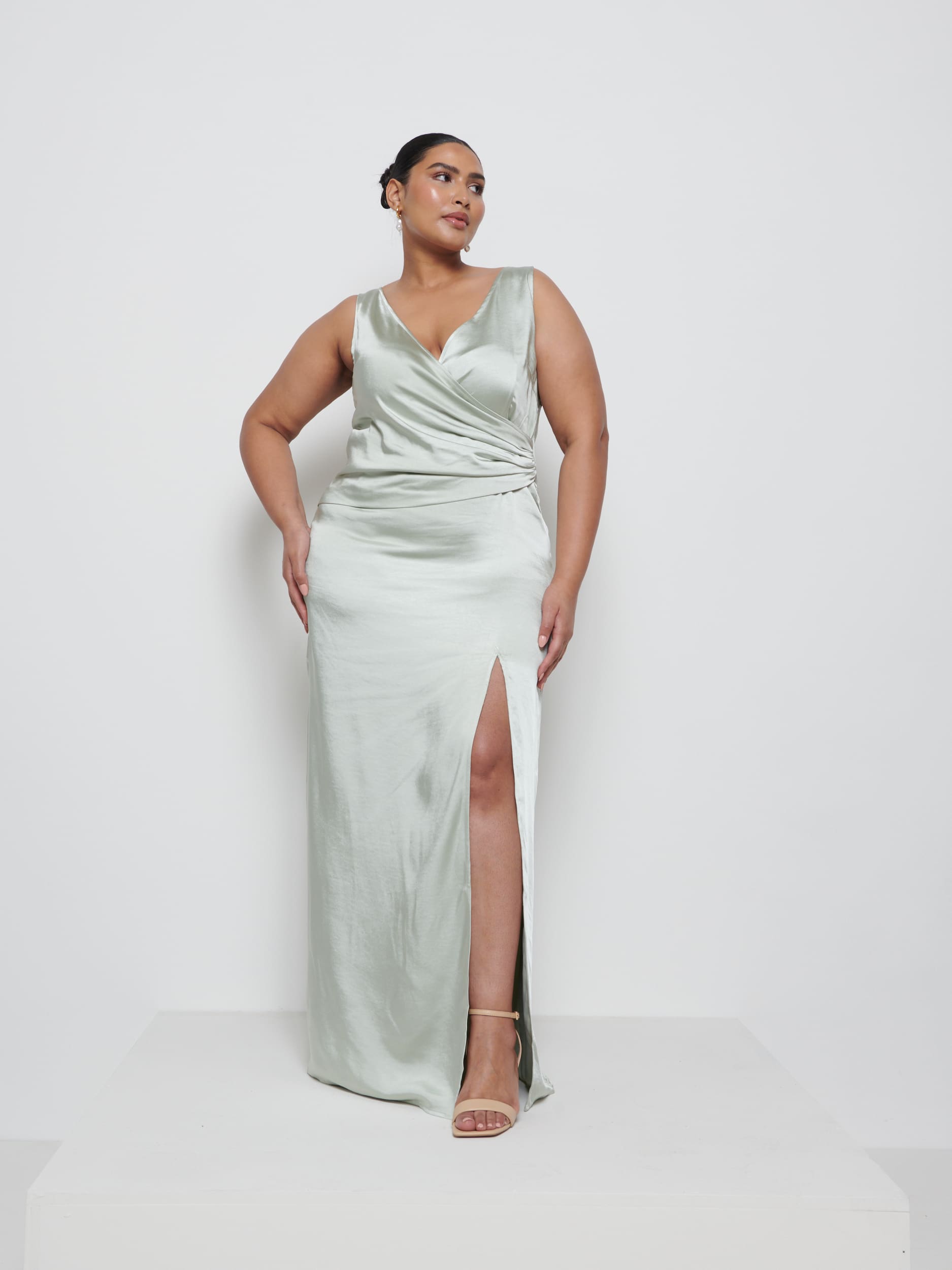 Esmee Wrap Maxi Bridesmaid Dress Curve - Sage – Pretty Lavish