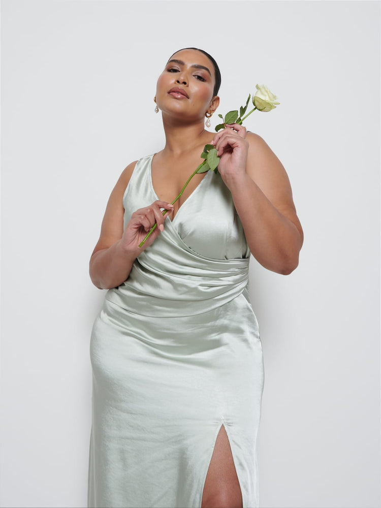 Esmee Wrap Maxi Bridesmaid Dress Curve - Sage – Pretty Lavish