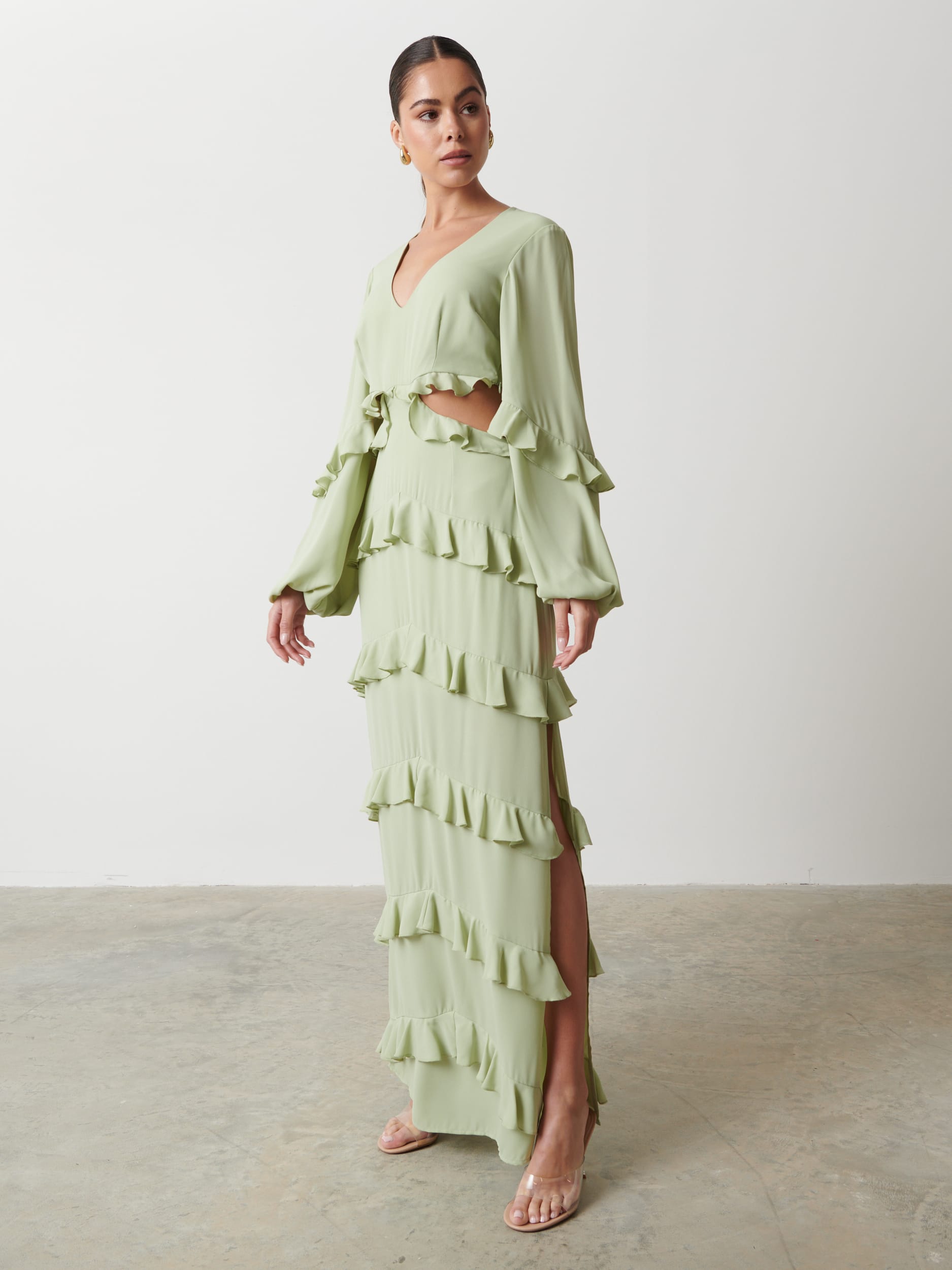Evie Ruffle Maxi Dress - Sage – Pretty Lavish
