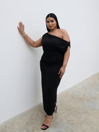 Janece Asymmetric Jersey Dress Curve - Black – Pretty Lavish