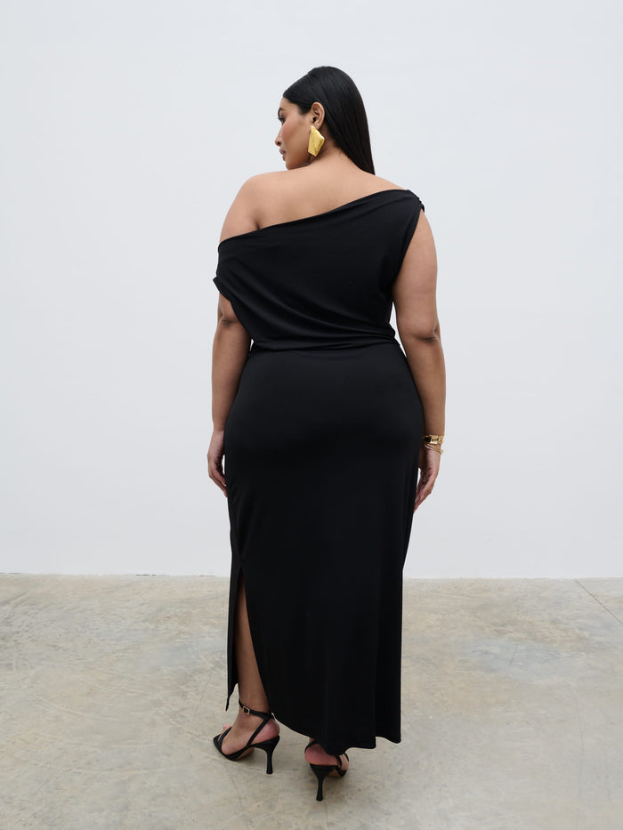 Janece Asymmetric Jersey Dress Curve - Black – Pretty Lavish