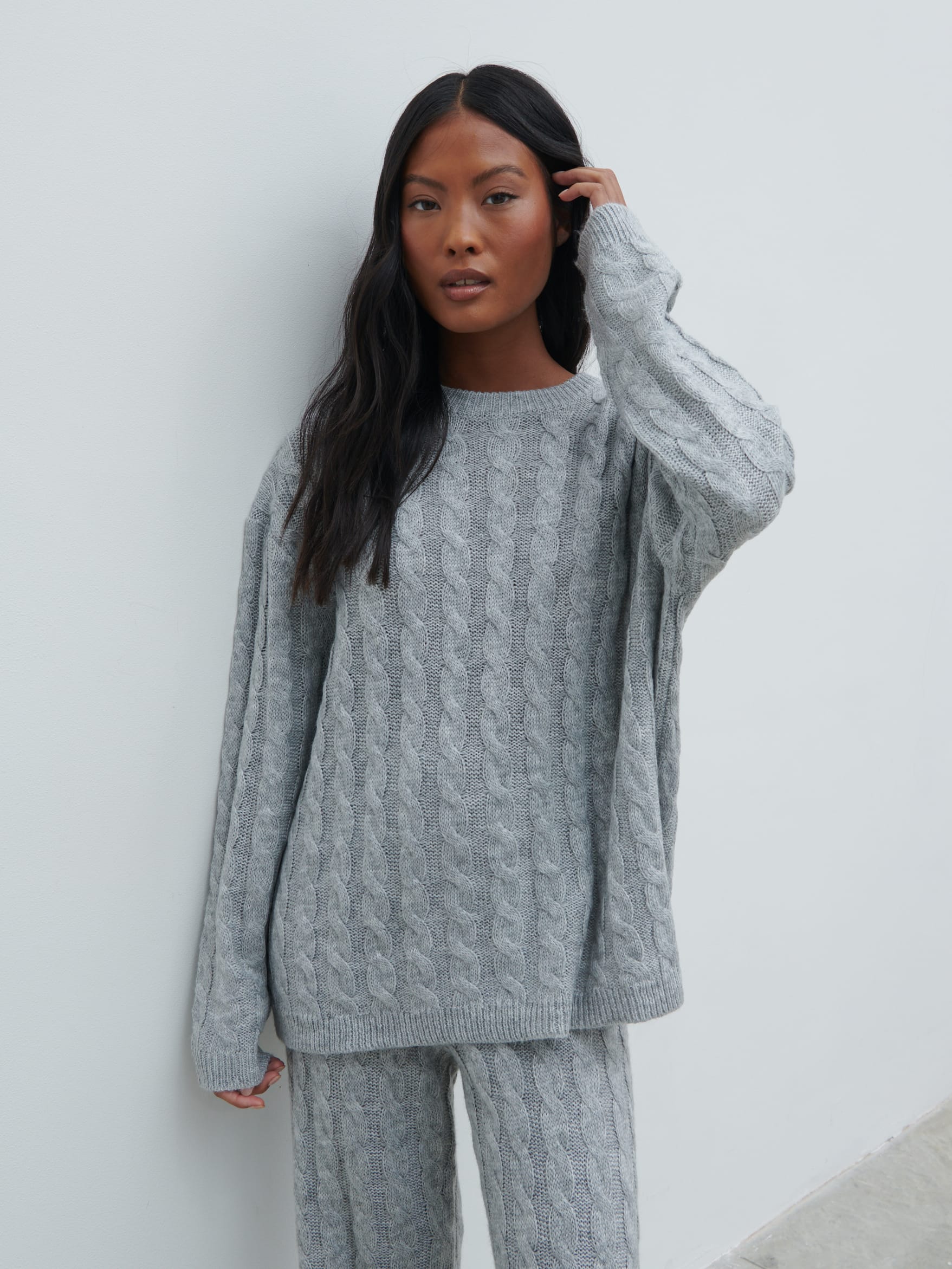 Jayde Cable Knit Jumper - Grey Marl – Pretty Lavish