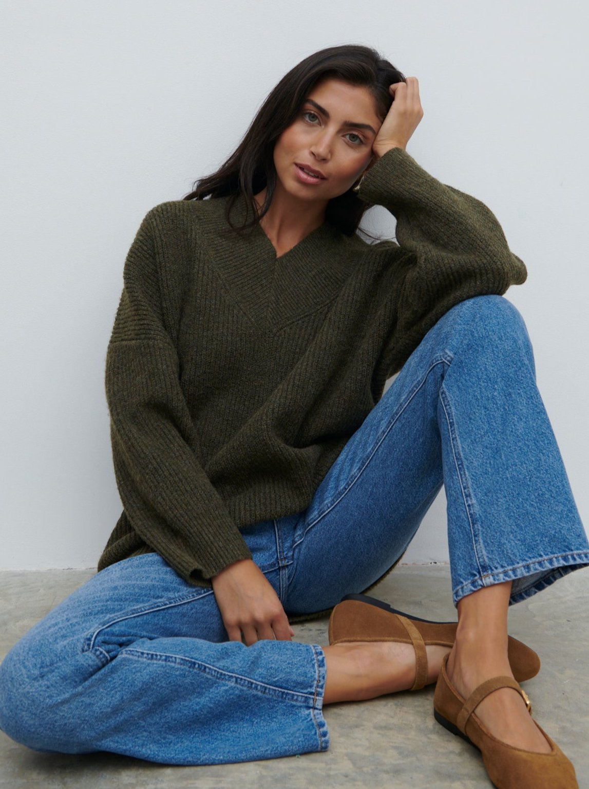 Jovie Oversized Rib Knit Jumper - Dark Olive – Pretty Lavish