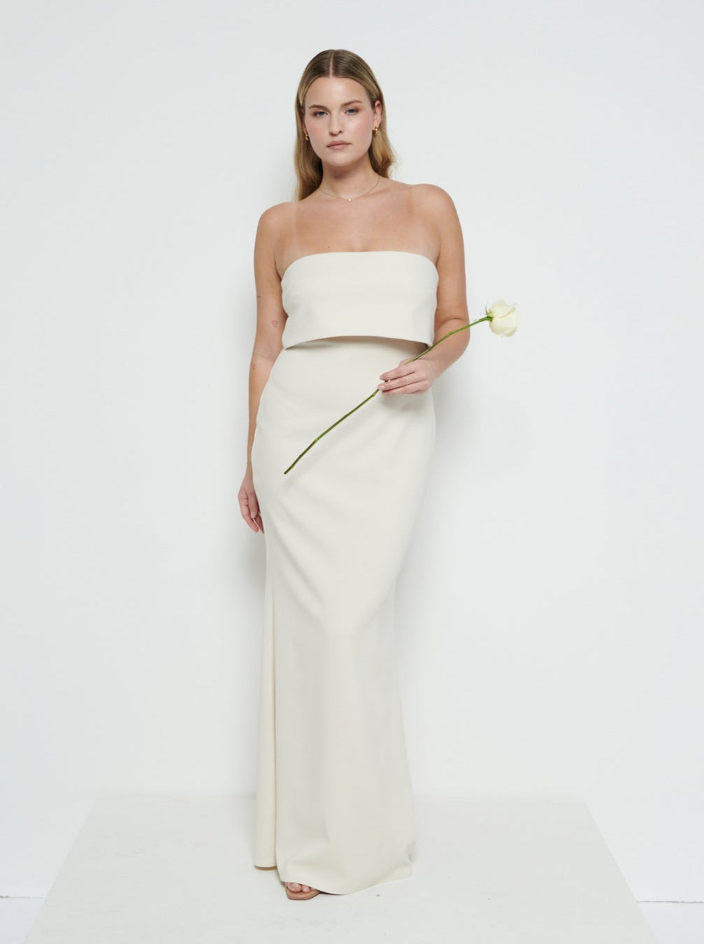 Julia Strapless Crepe Maxi Bridesmaid Dress - Champagne – Pretty Lavish