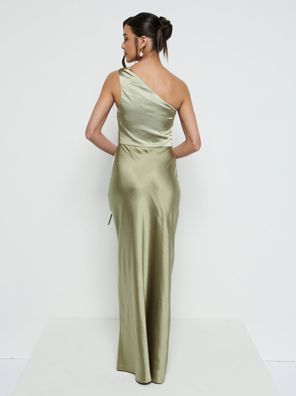 Juliet Ruched Maxi Bridesmaid Dress - Matte Olive – Pretty Lavish