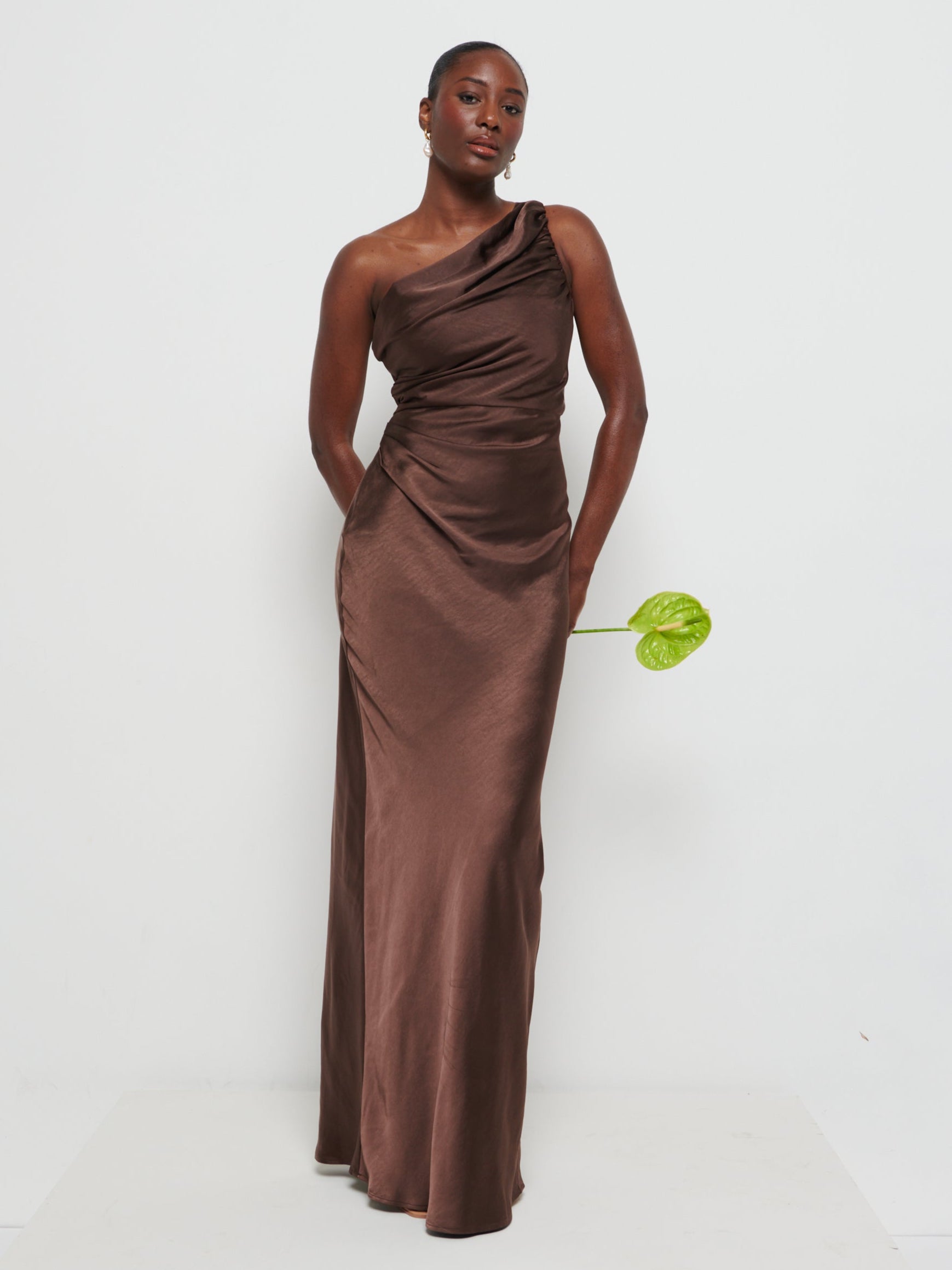 Juliet Ruched Maxi Bridesmaid Dress - Chocolate – Pretty Lavish