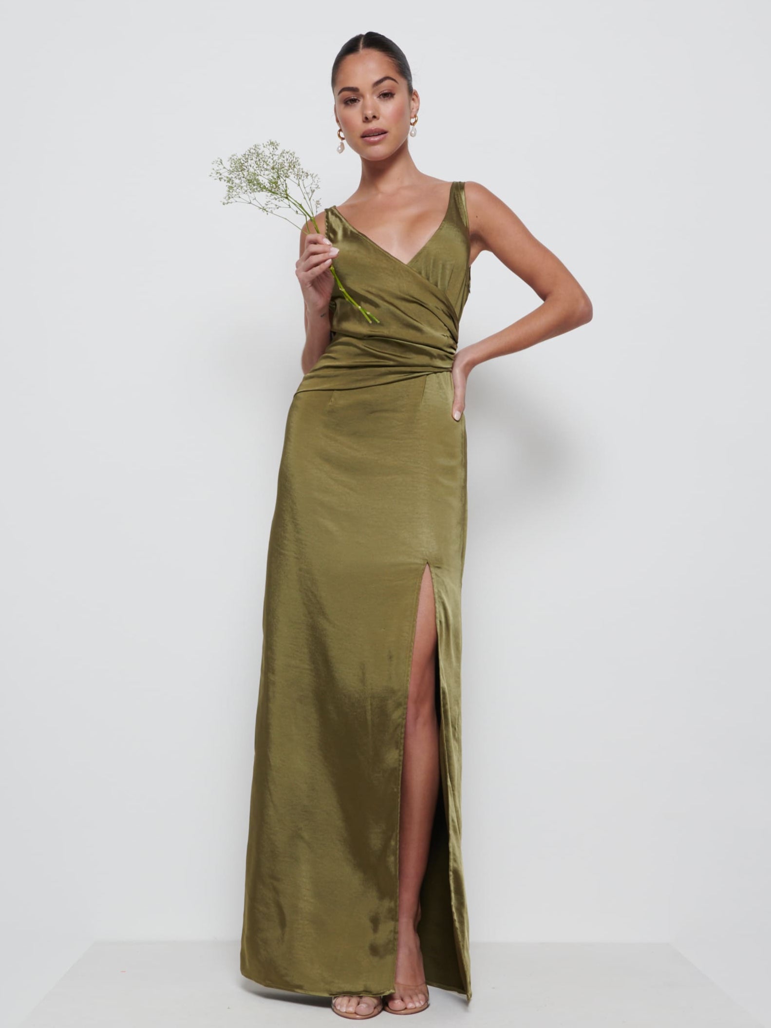 Esmee Wrap Maxi Bridesmaid Dress - Dark Olive – Pretty Lavish