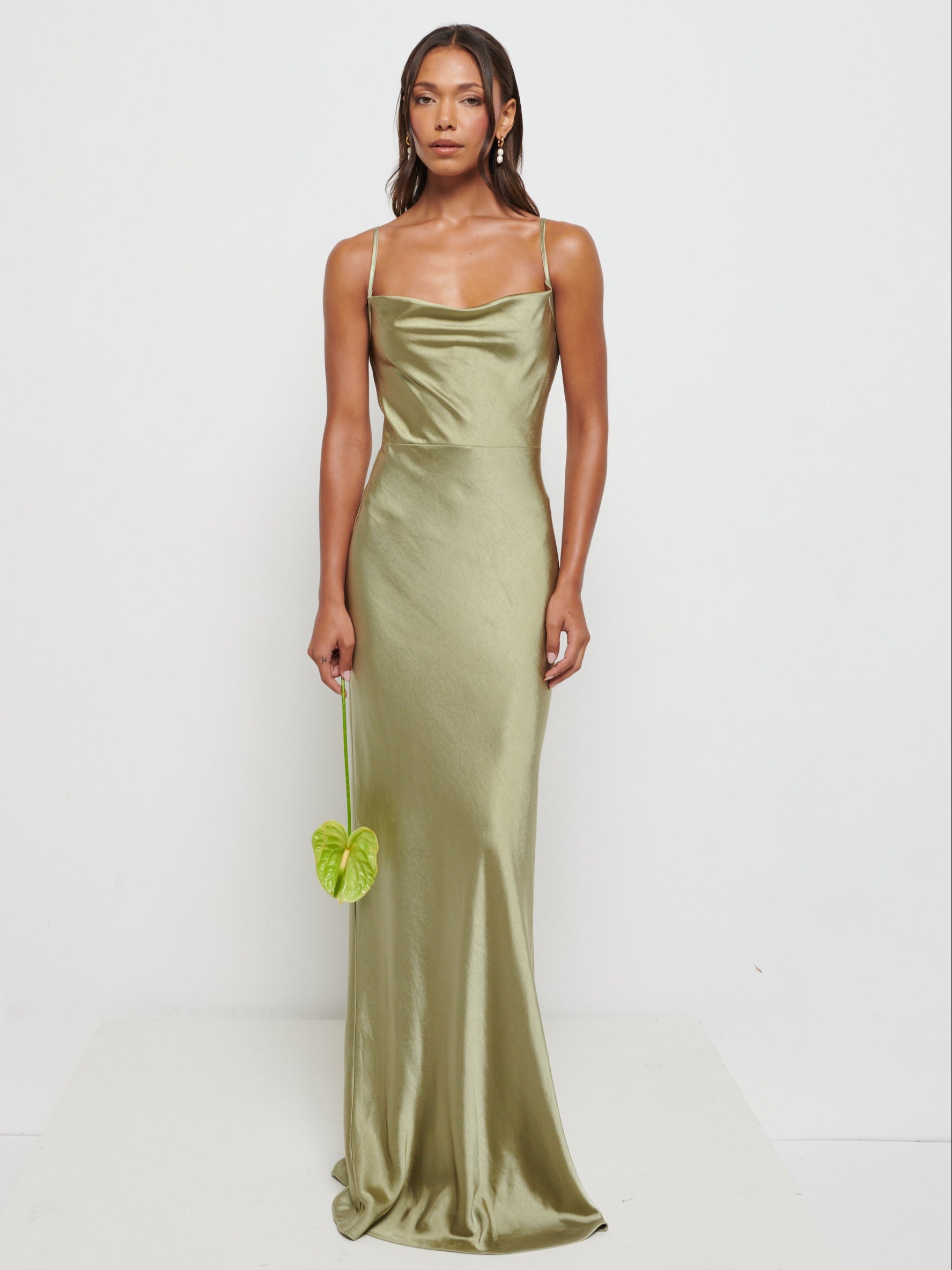 Keisha Maxi Bridesmaid Dress - Matte Olive – Pretty Lavish