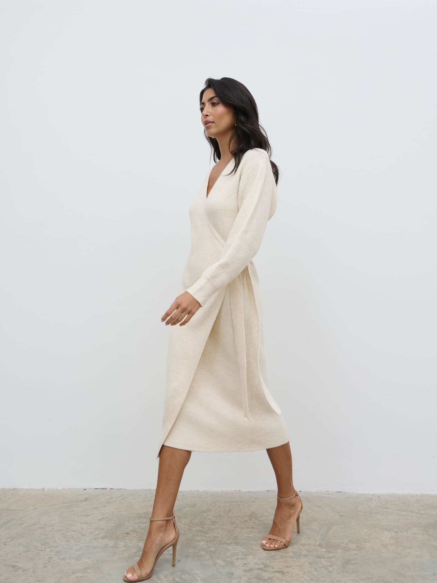 Kinsley Ribbed Wrap Dress - Ecru – Pretty Lavish