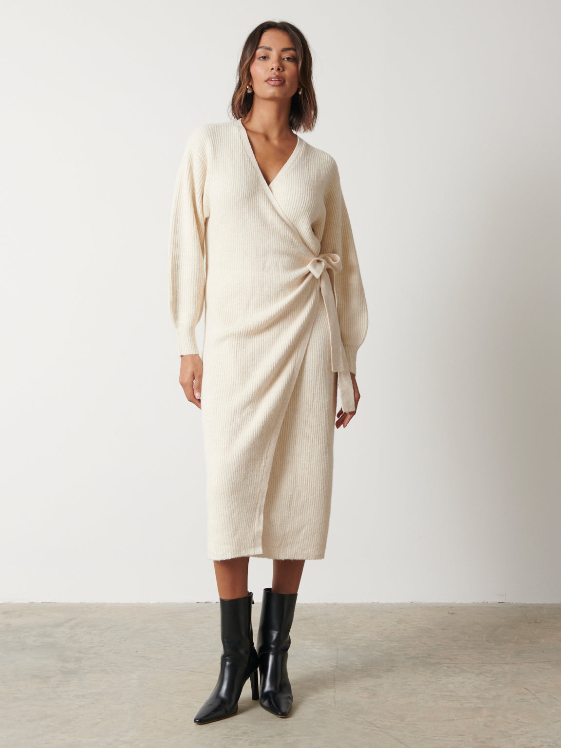 Kinsley Ribbed Wrap Dress - Ecru – Pretty Lavish