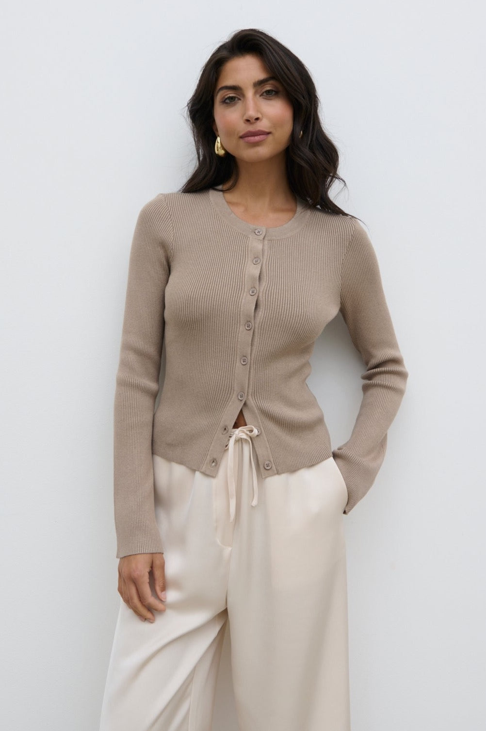 Lacey Button Down Top - Taupe – Pretty Lavish