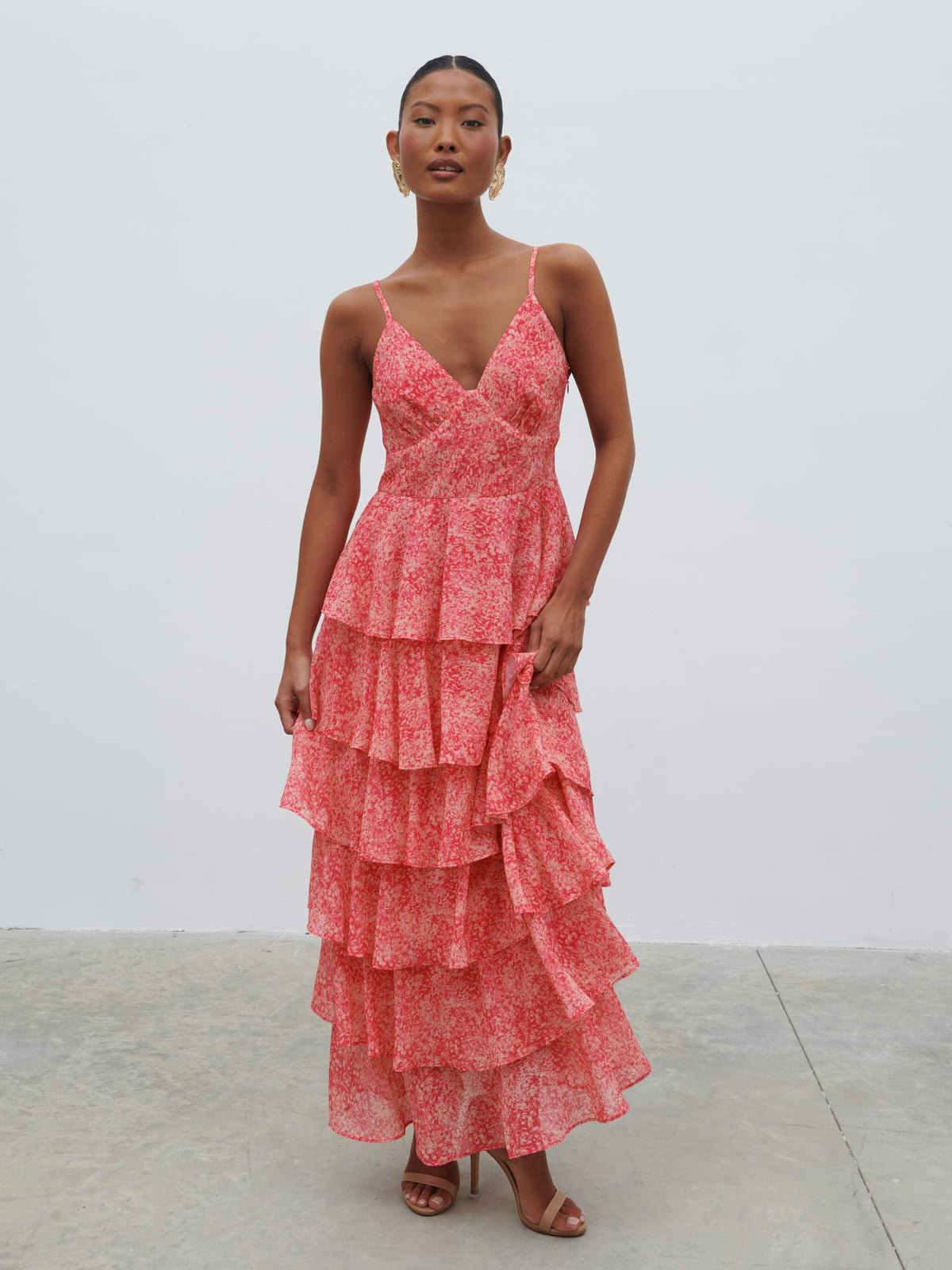 Lissy Ruffle Midaxi Dress - Pink Multi Abstract Print – Pretty Lavish