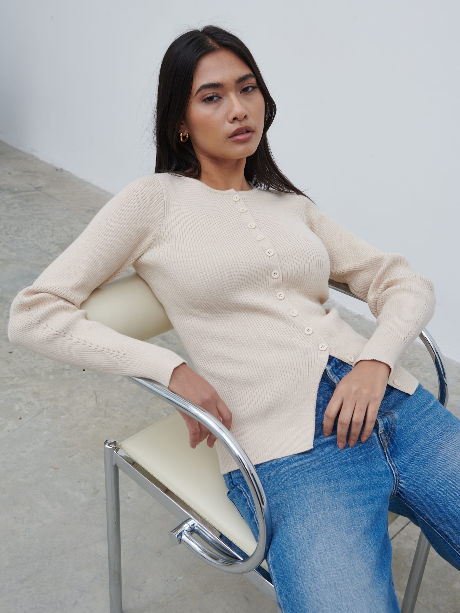 Maple Fitted Knit Cardigan - Light Beige – Pretty Lavish