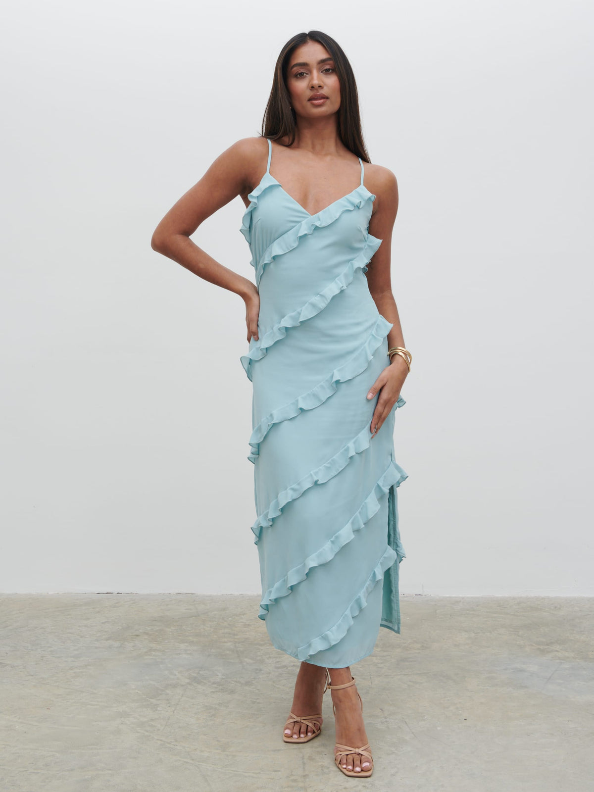 Nadine Ruffle Midaxi Dress - Seaspray – Pretty Lavish