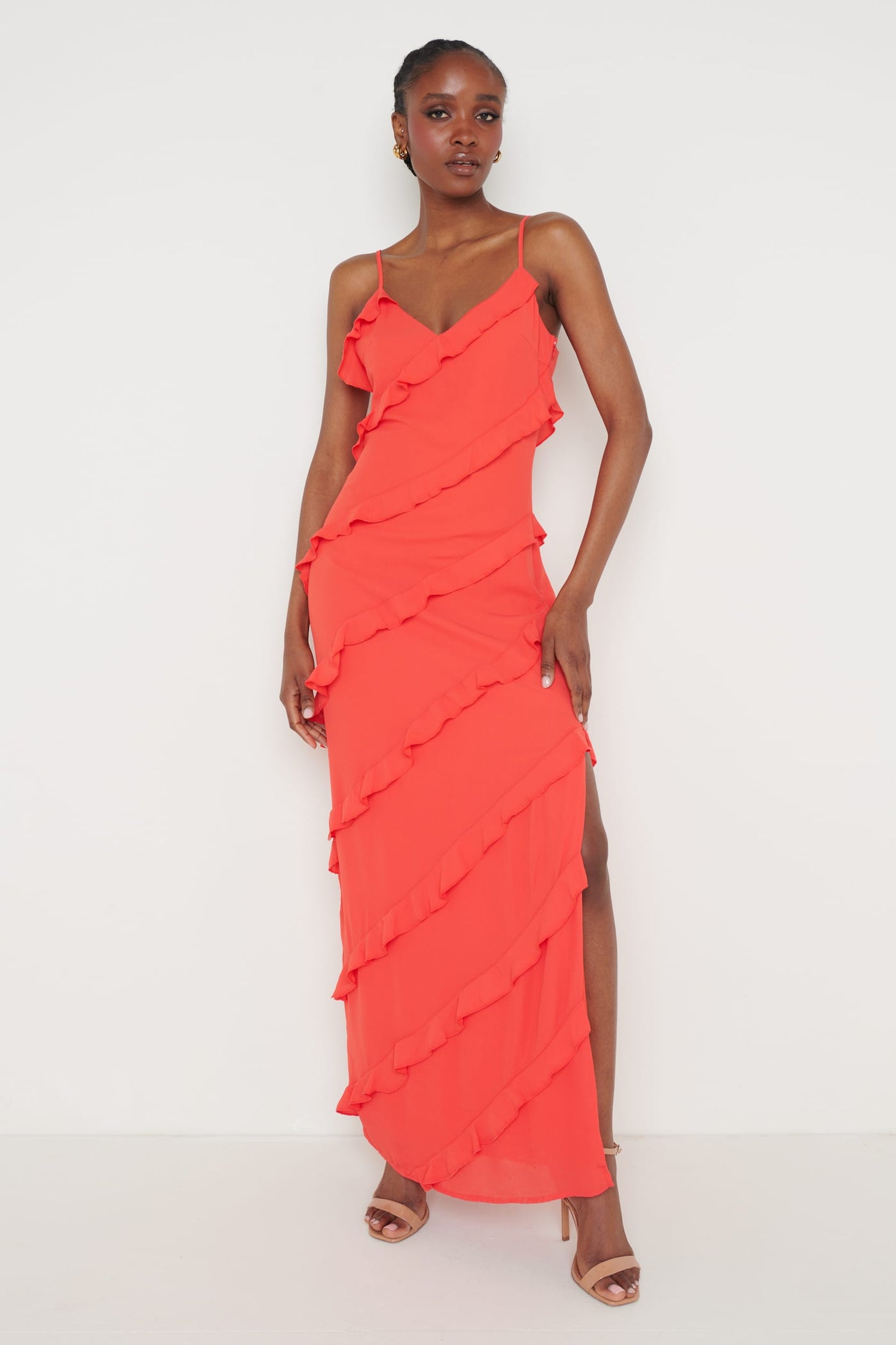 Nadine Ruffle Maxi Dress - Ruby Red – Pretty Lavish