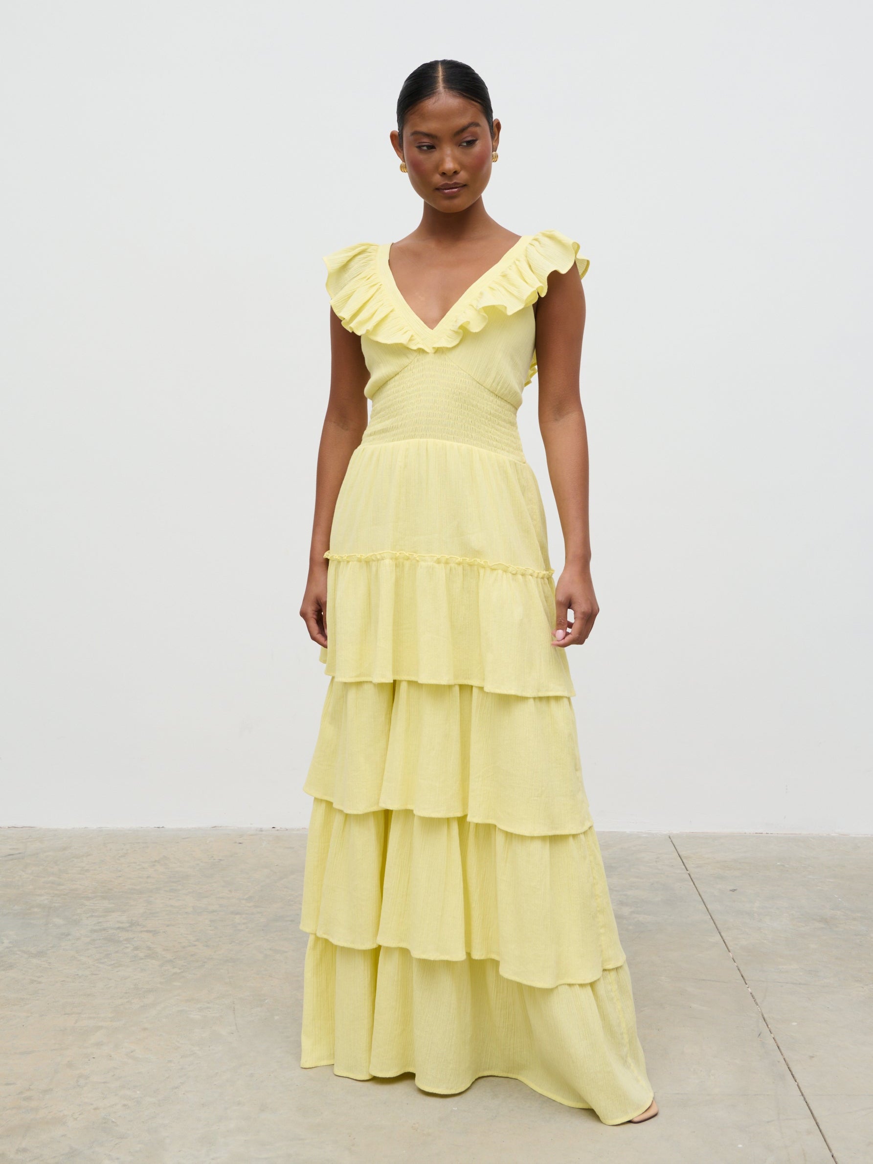 Opal Ruffle Maxi Dress - Lemon – Pretty Lavish