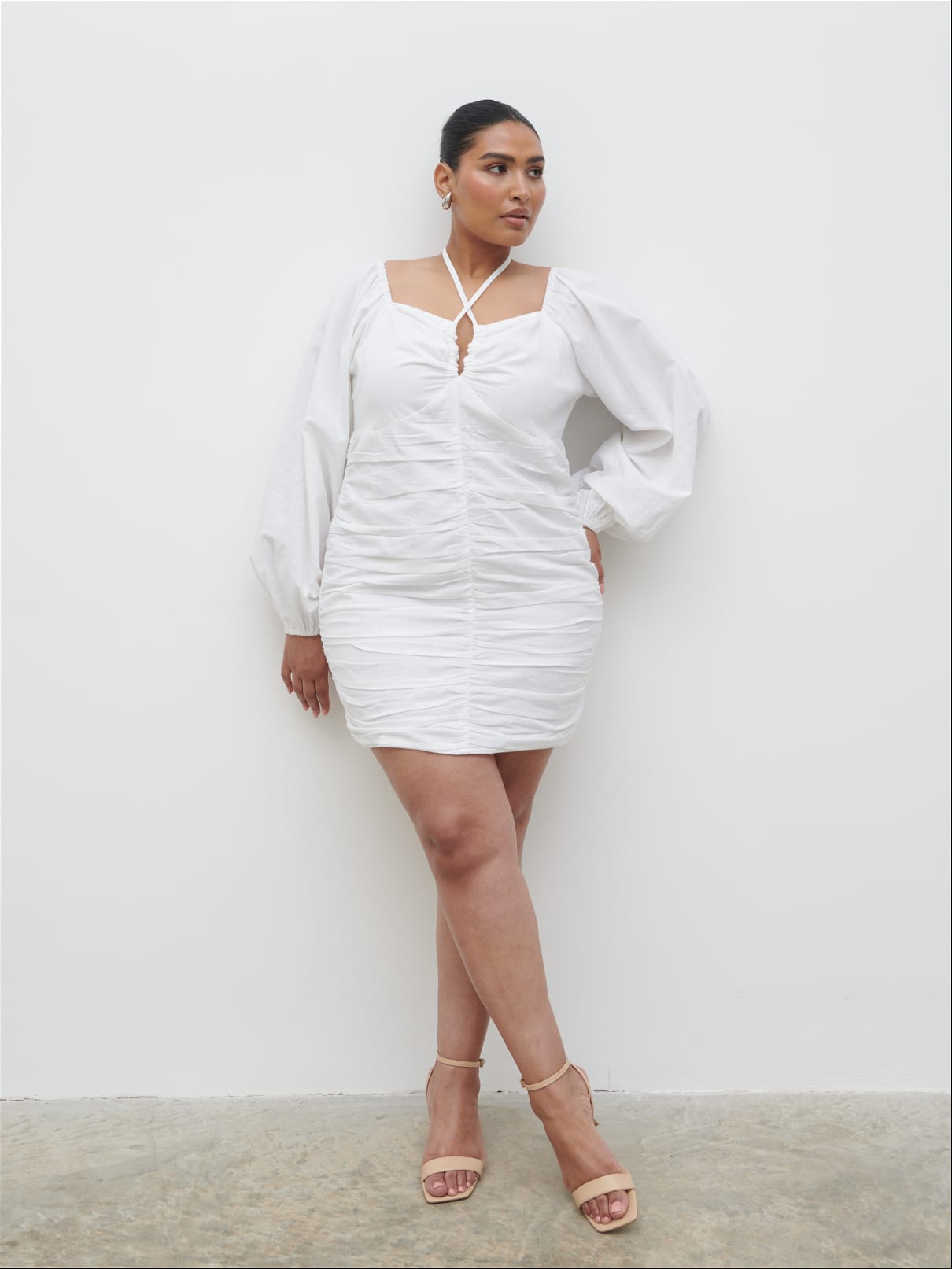 Renna Ruched Front Mini Dress Curve - Natural – Pretty Lavish