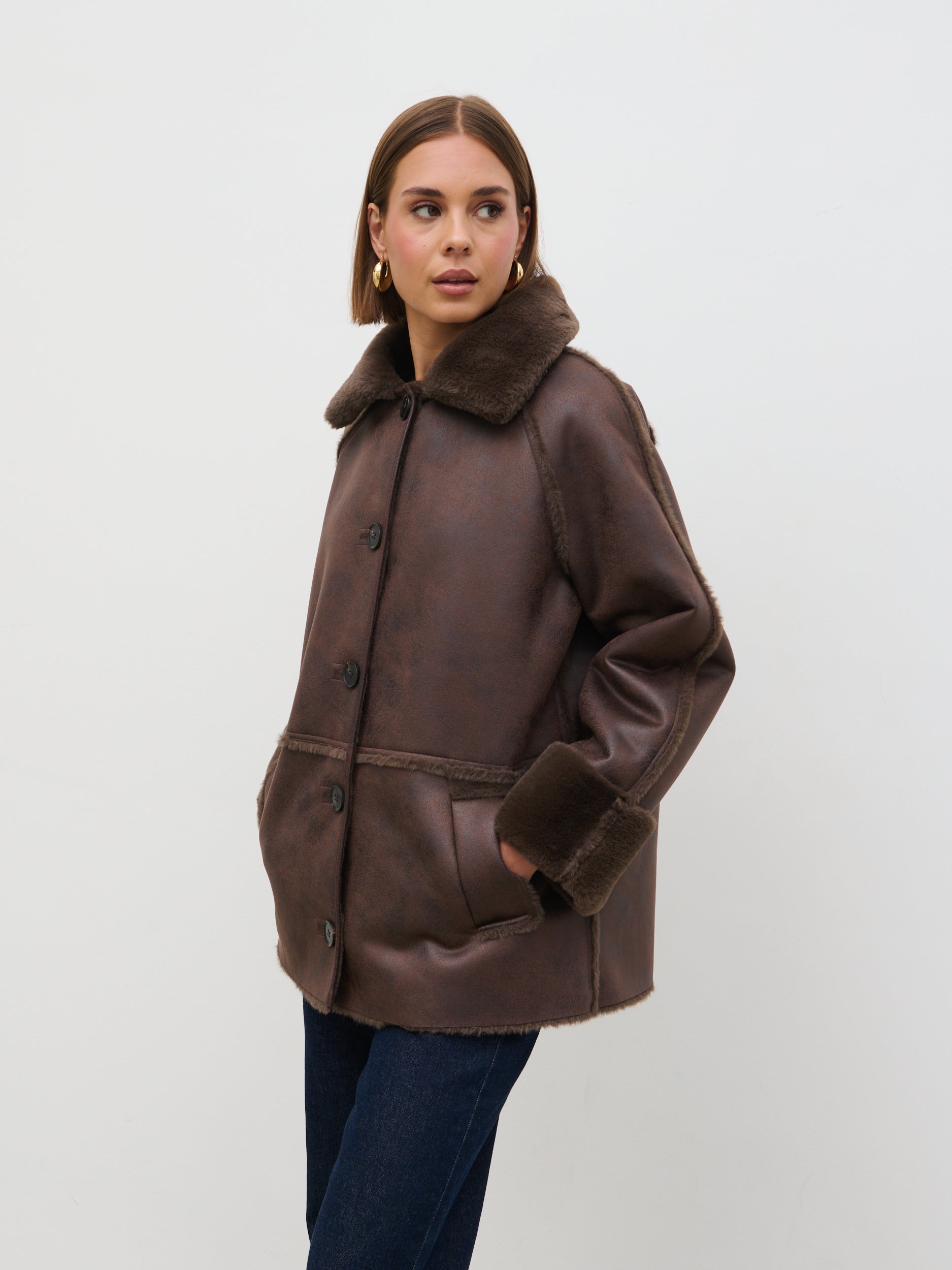 Sawyer Aviator Coat - Brown – Pretty Lavish