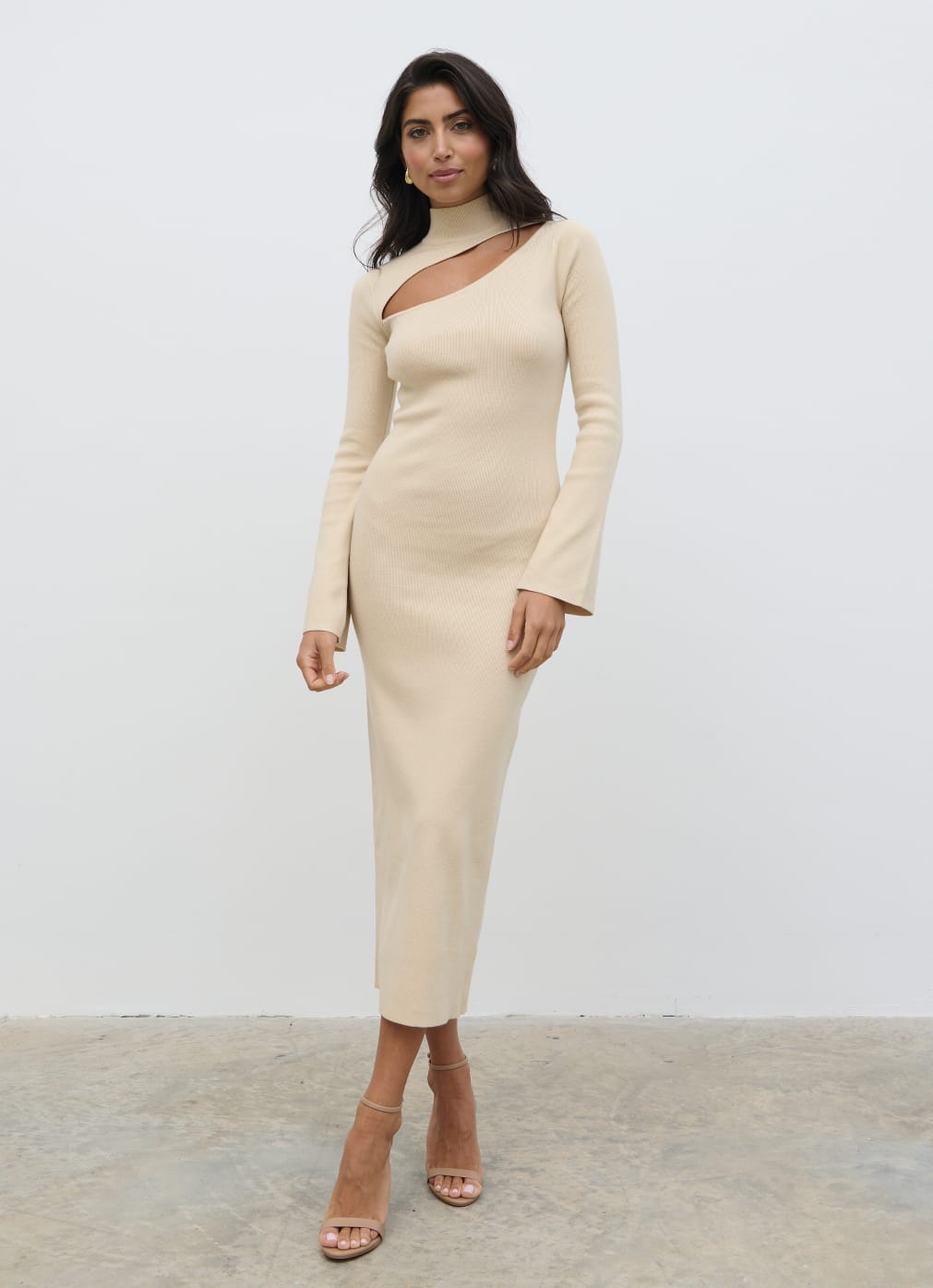 Shani Cut Out Knit Dress - Beige – Pretty Lavish