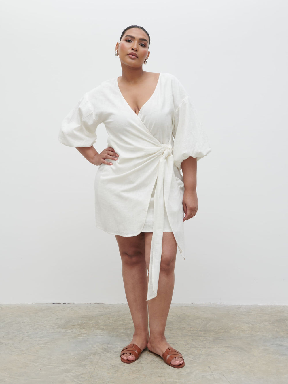 Tamara Wrap Mini Dress Curve - Cream – Pretty Lavish