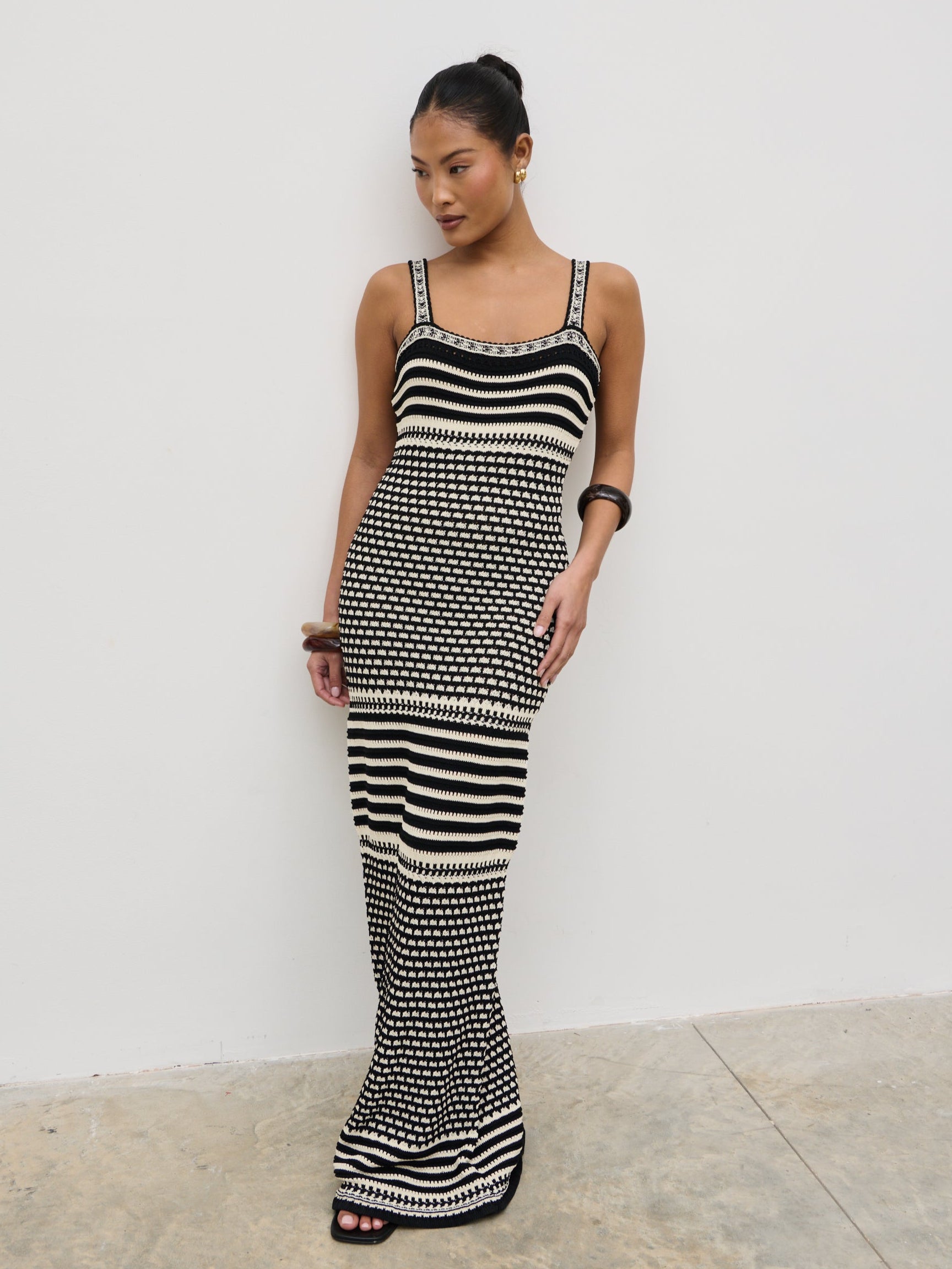 Tammy Crochet Knit Maxi Dress - Black and Cream – Pretty Lavish